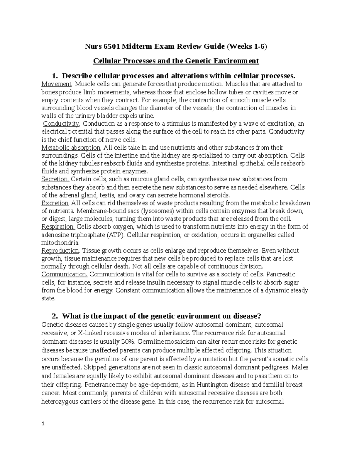Midterm 6501 Exam Review 1 - Nurs 6501 Midterm Exam Review Guide (Weeks ...