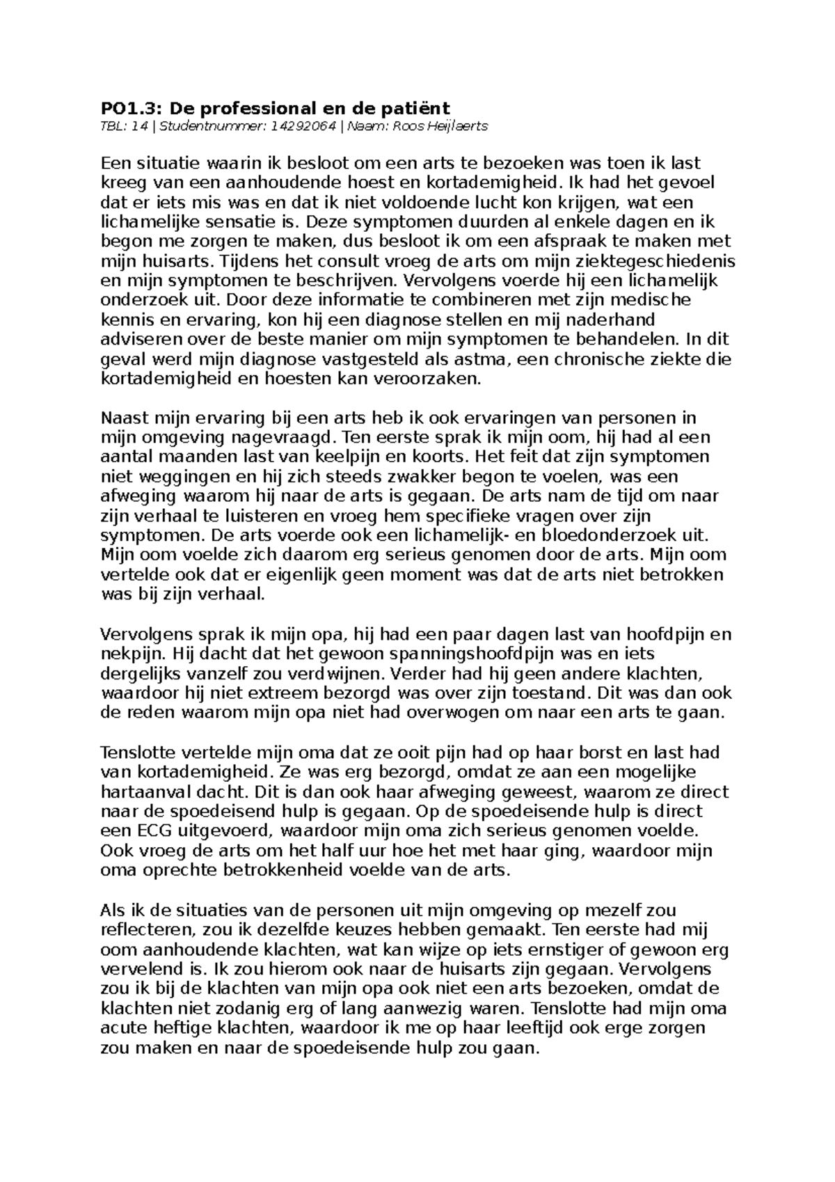 PO1.3-de professional en de patient - PO1: De professional en de patiënt TBL: 14 | Studentnummer ...