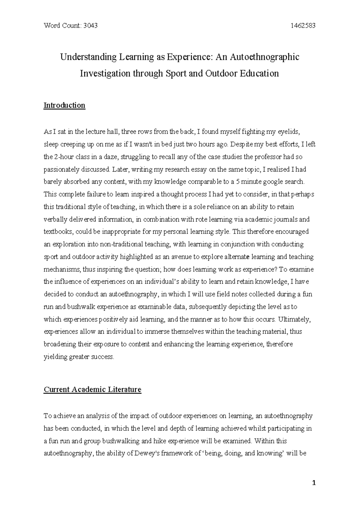 Understanding Learning as Experience- An Autoethnographic Investigation ...