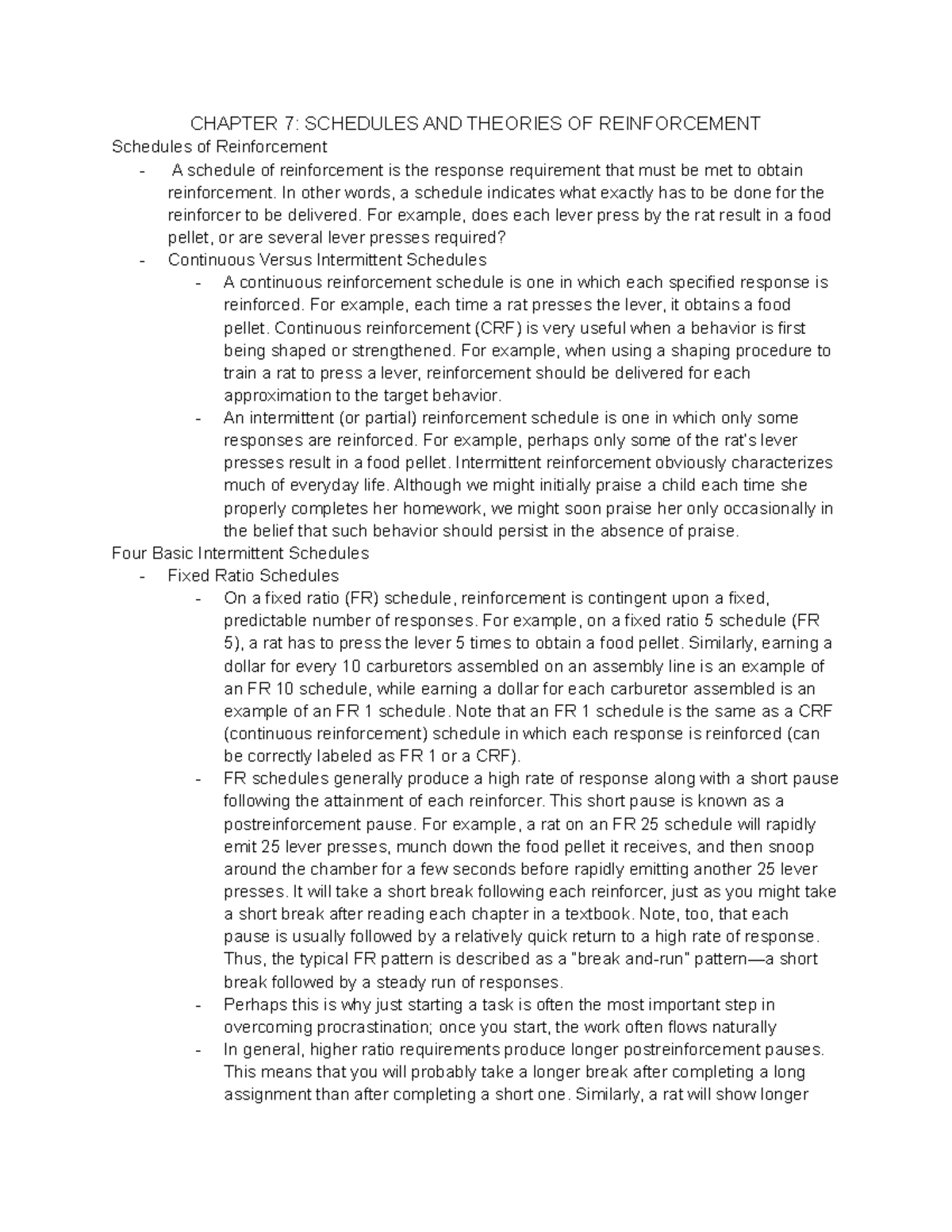 Psychology of Learning Chapter 7 - CHAPTER 7: SCHEDULES AND THEORIES OF ...