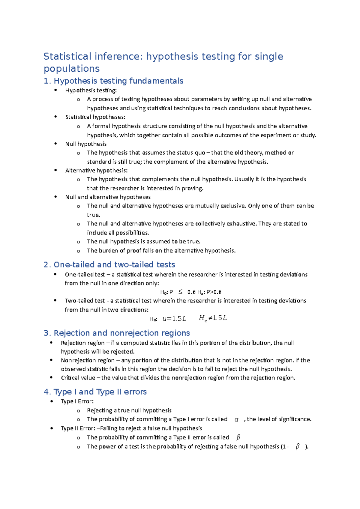 Hypothesis - Summary - Statistical inference: hypothesis testing for ...