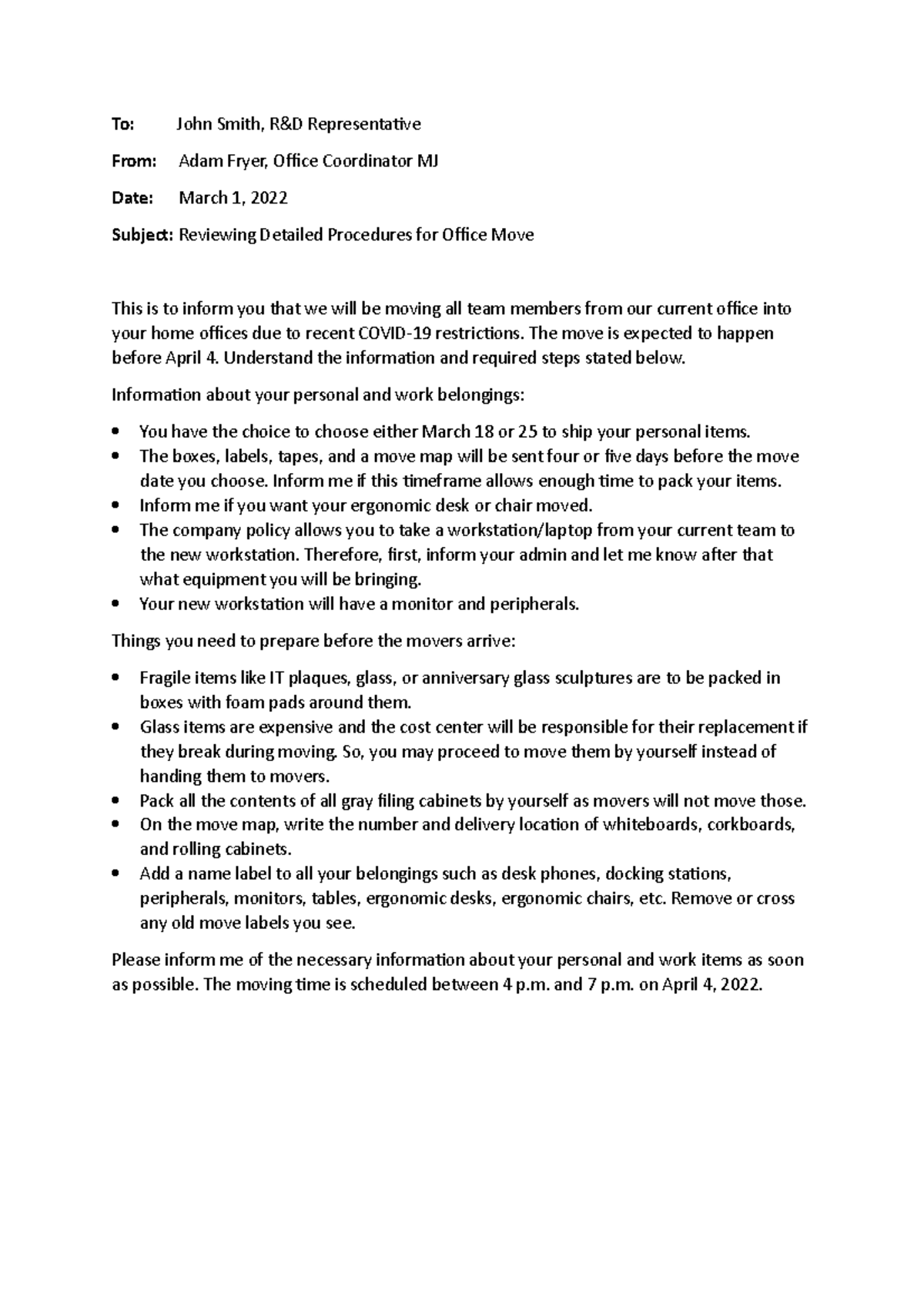 COMM Package Ranjeet Singh 2 - To: John Smith, R&D Representative From ...