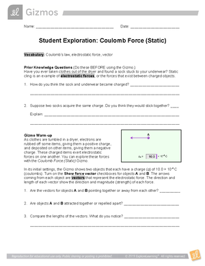 Coulomb's Law - Lab Report - Coulomb’s Law (Lab designed by Nicholas P ...
