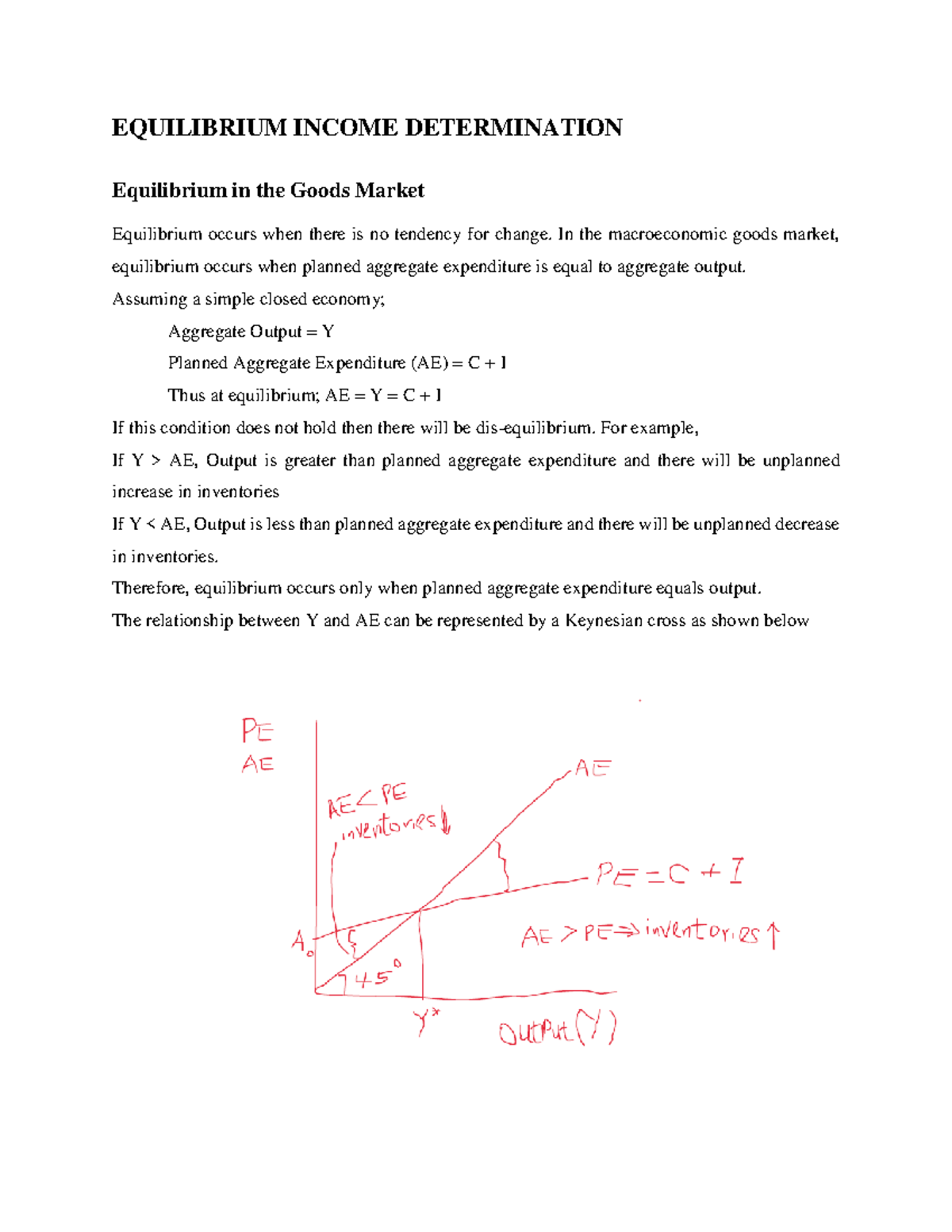 Lecture 6 - study notes - EQUILIBRIUM INCOME DETERMINATION Equilibrium ...