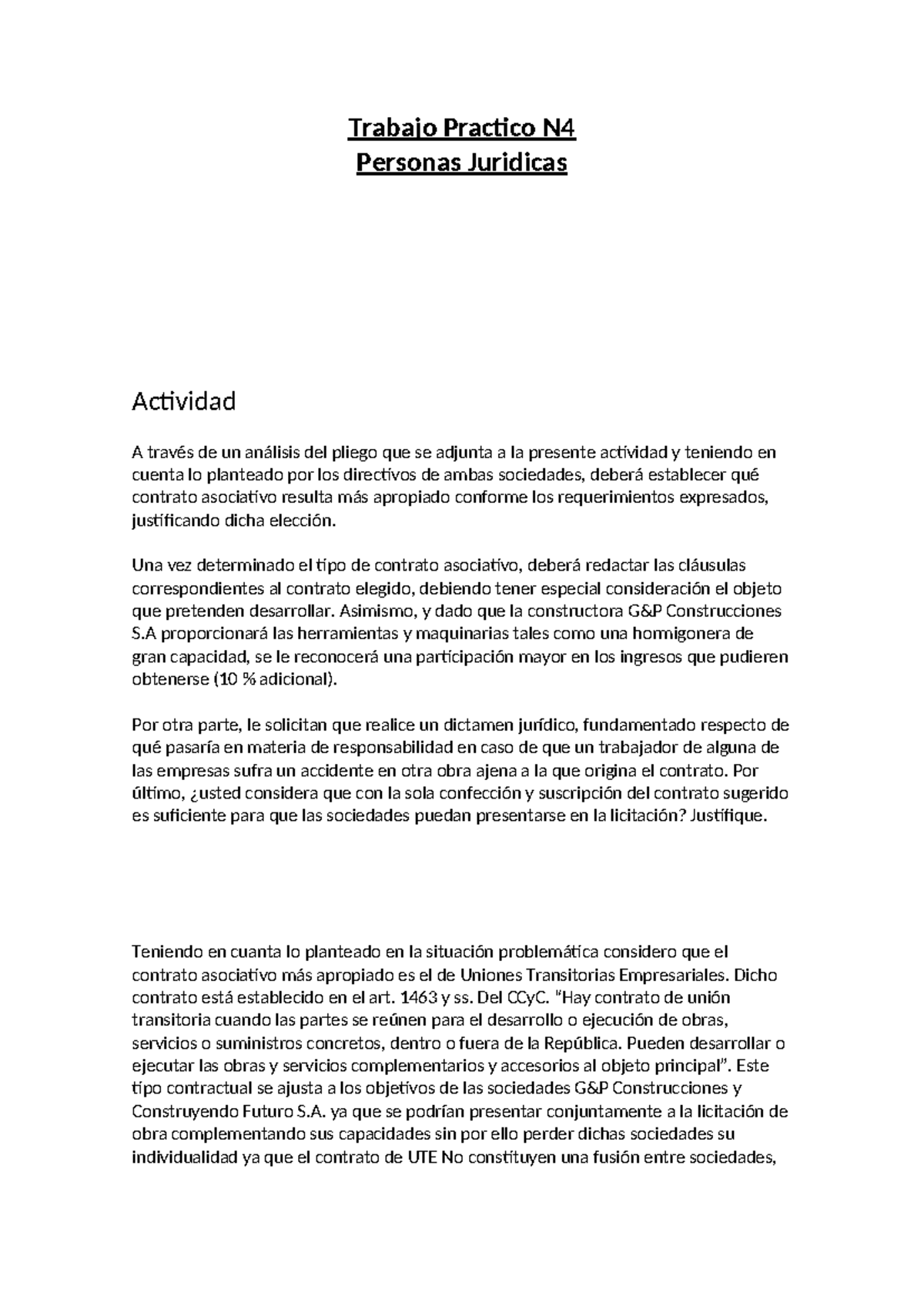 Trabajo Practico N4 personas juridicas - Trabajo Practico N Personas Juridicas Actividad A ...