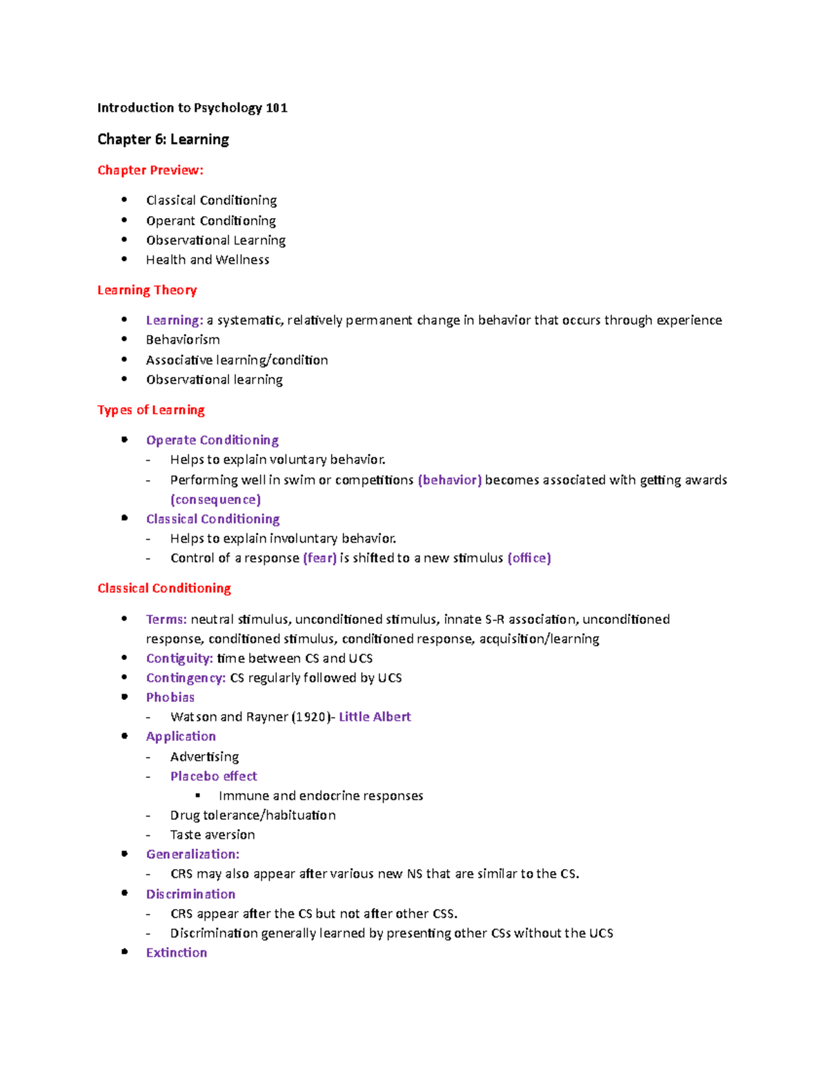 Psych Notes Ch. 6 - hansen, spring 23 - Introduction to Psychology 101 ...