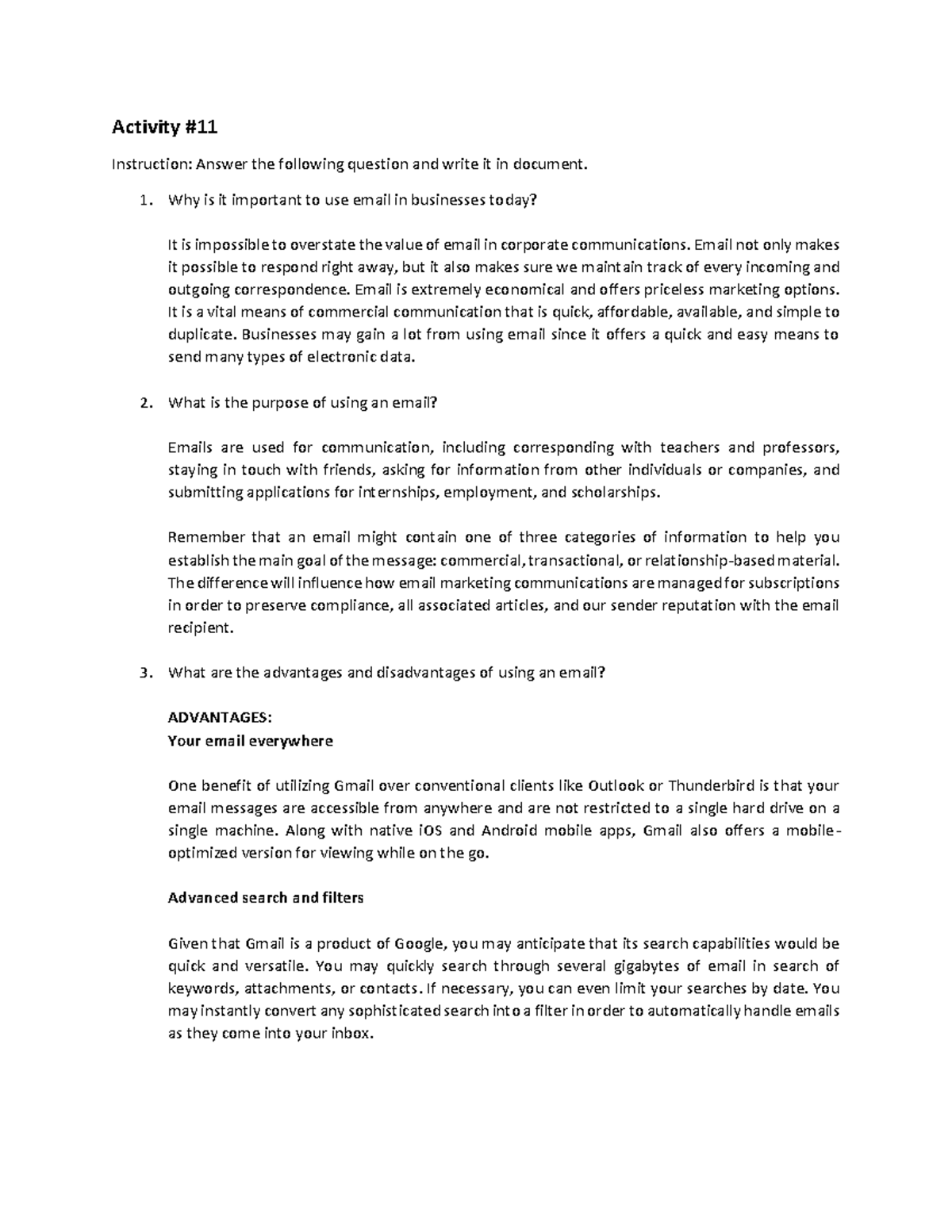 Activity #11 - lecture notes - Activity Instruction: Answer the ...