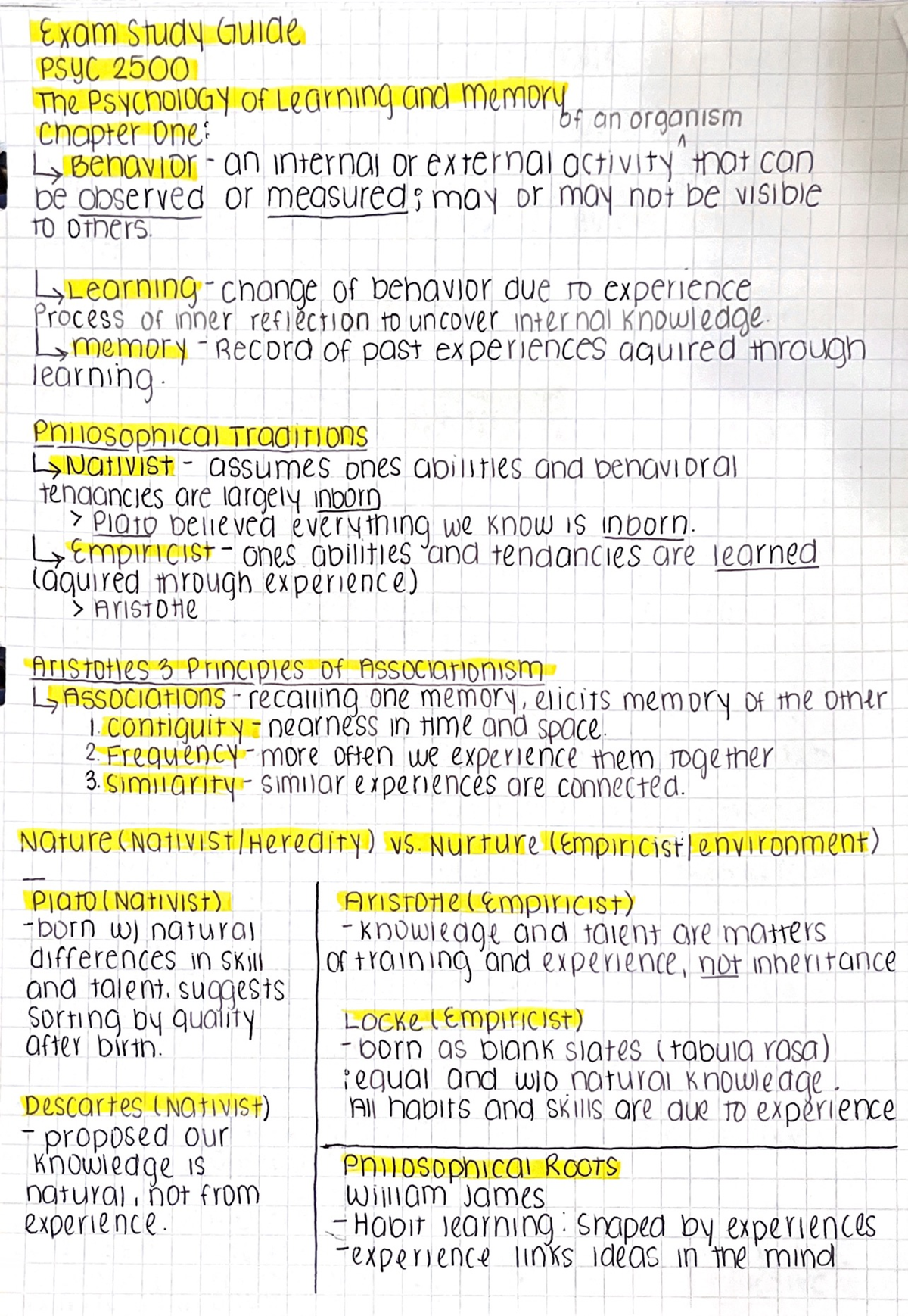 PSYC 2500 Exam 1 Notes - PSYC 2500 - Studocu