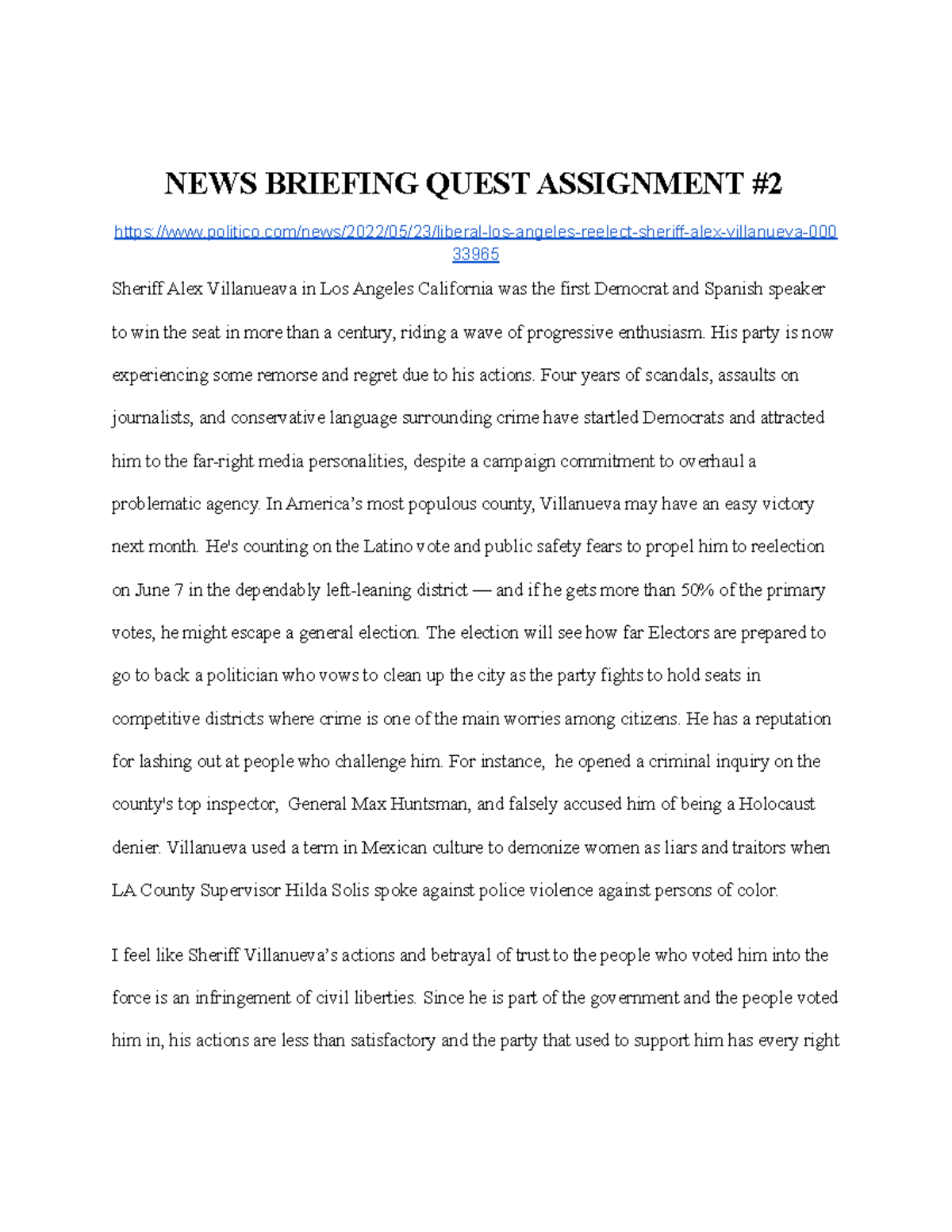 News Briefing 2 - towson university - NEWS BRIEFING QUEST ASSIGNMENT ...