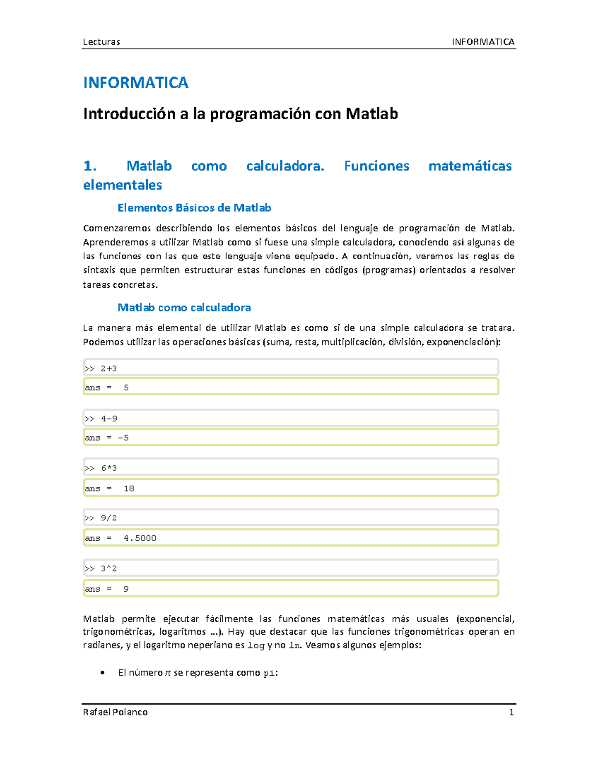 Lectura Matlab 1 - INFORMATICA Introducción a la programación con ...