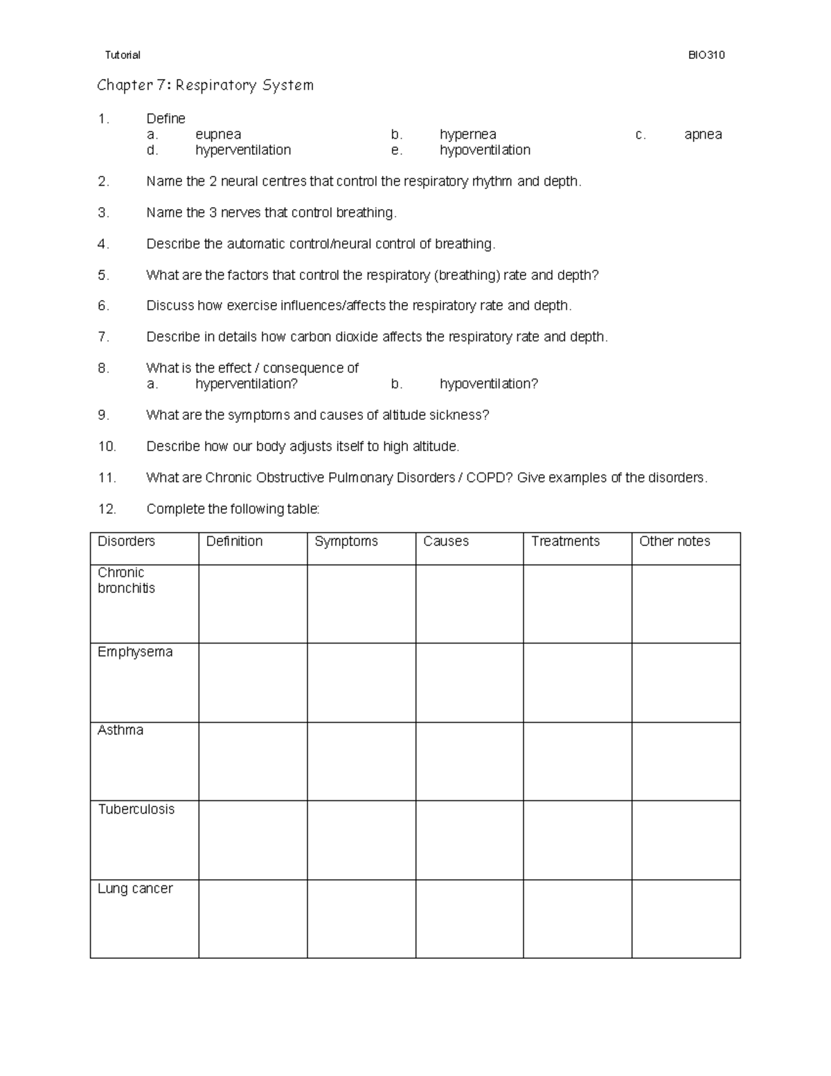 Chp 7 bio tutorial - Tutorial BIO Chapter 7: Respiratory System 1 ...