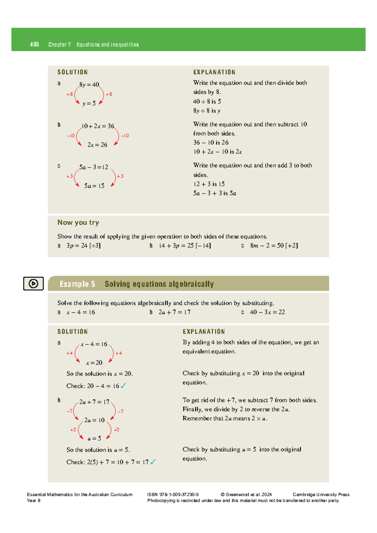 Practice Q 6 - Reviewing equations - 486 Chapter 7 Equations and ...