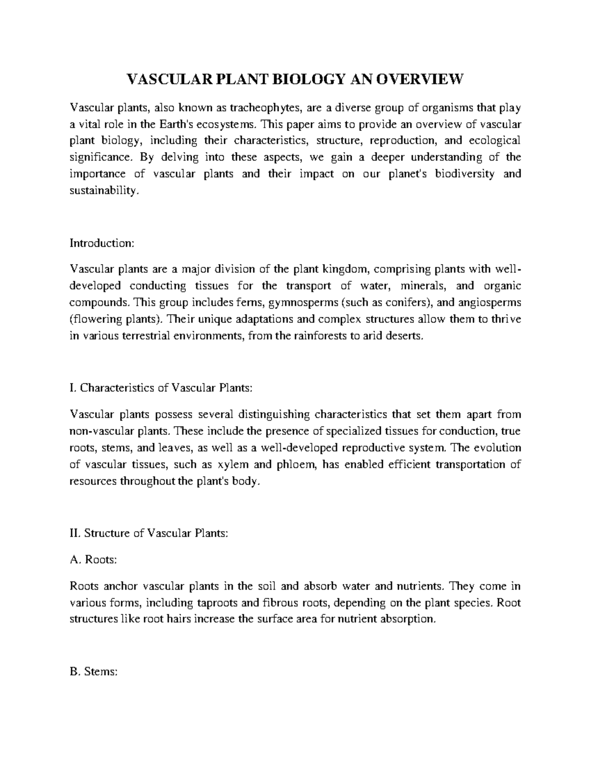 Vascular Plant Biology AN Overview - VASCULAR PLANT BIOLOGY AN OVERVIEW ...