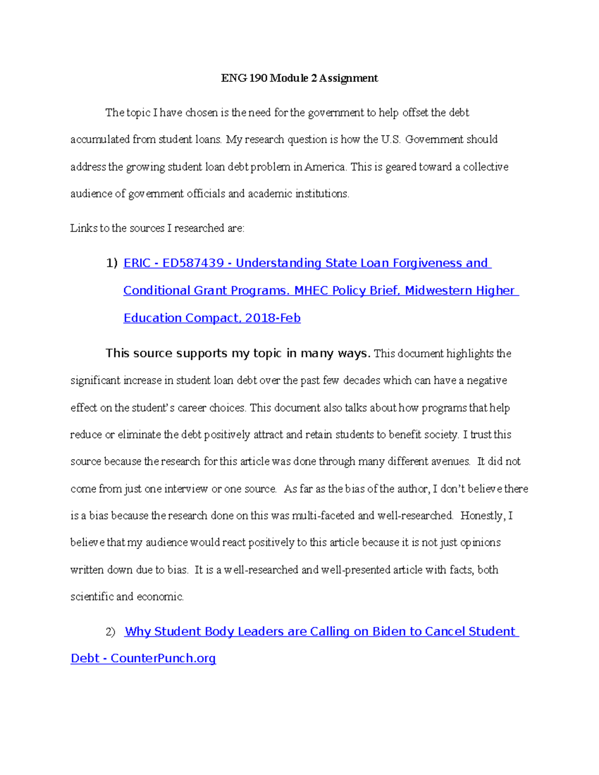 ENG 190 Module 2 Assignment - ENG 190 Module 2 Assignment The topic I ...