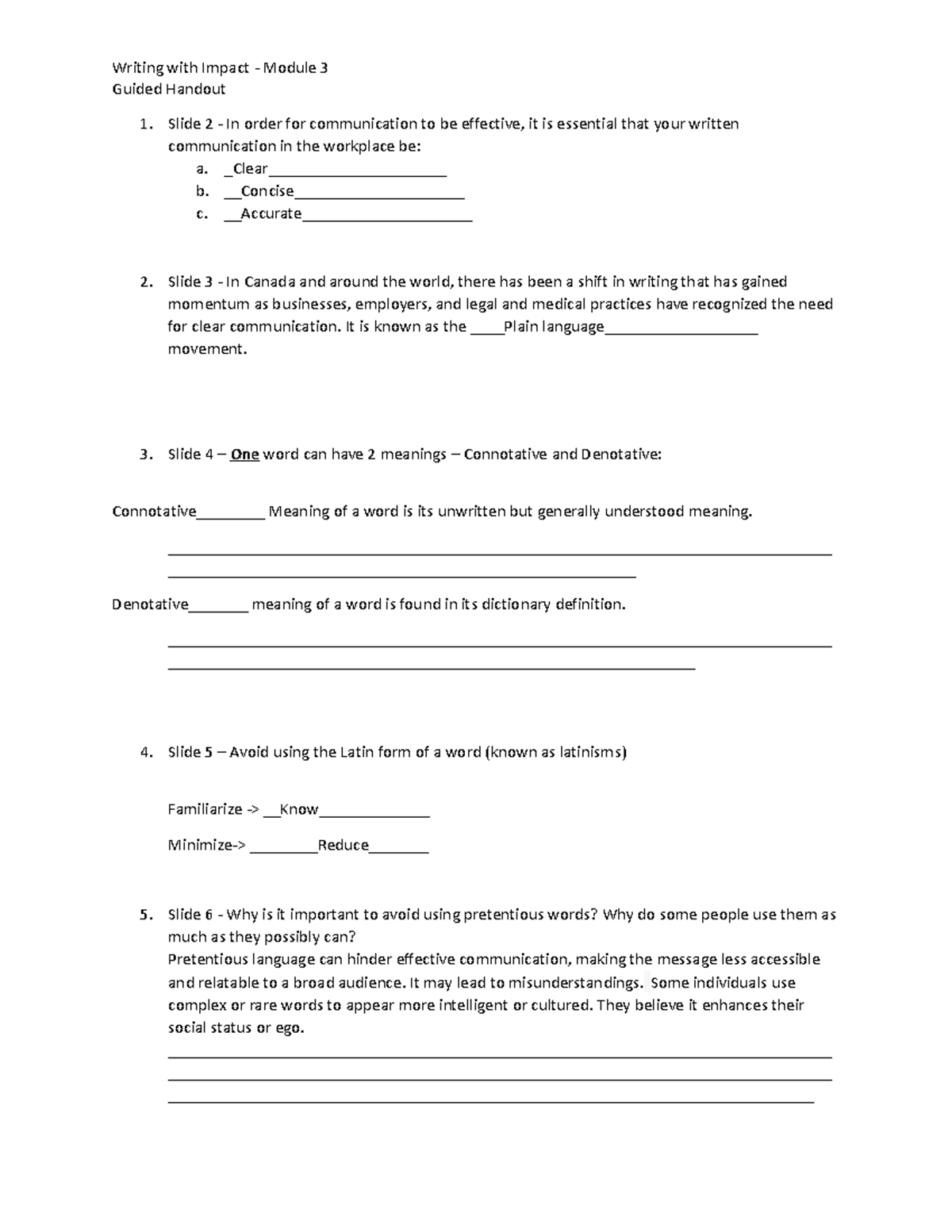 Guided Handout Mod 3 Writing Clearly - Writing with Impact - Module 3 ...