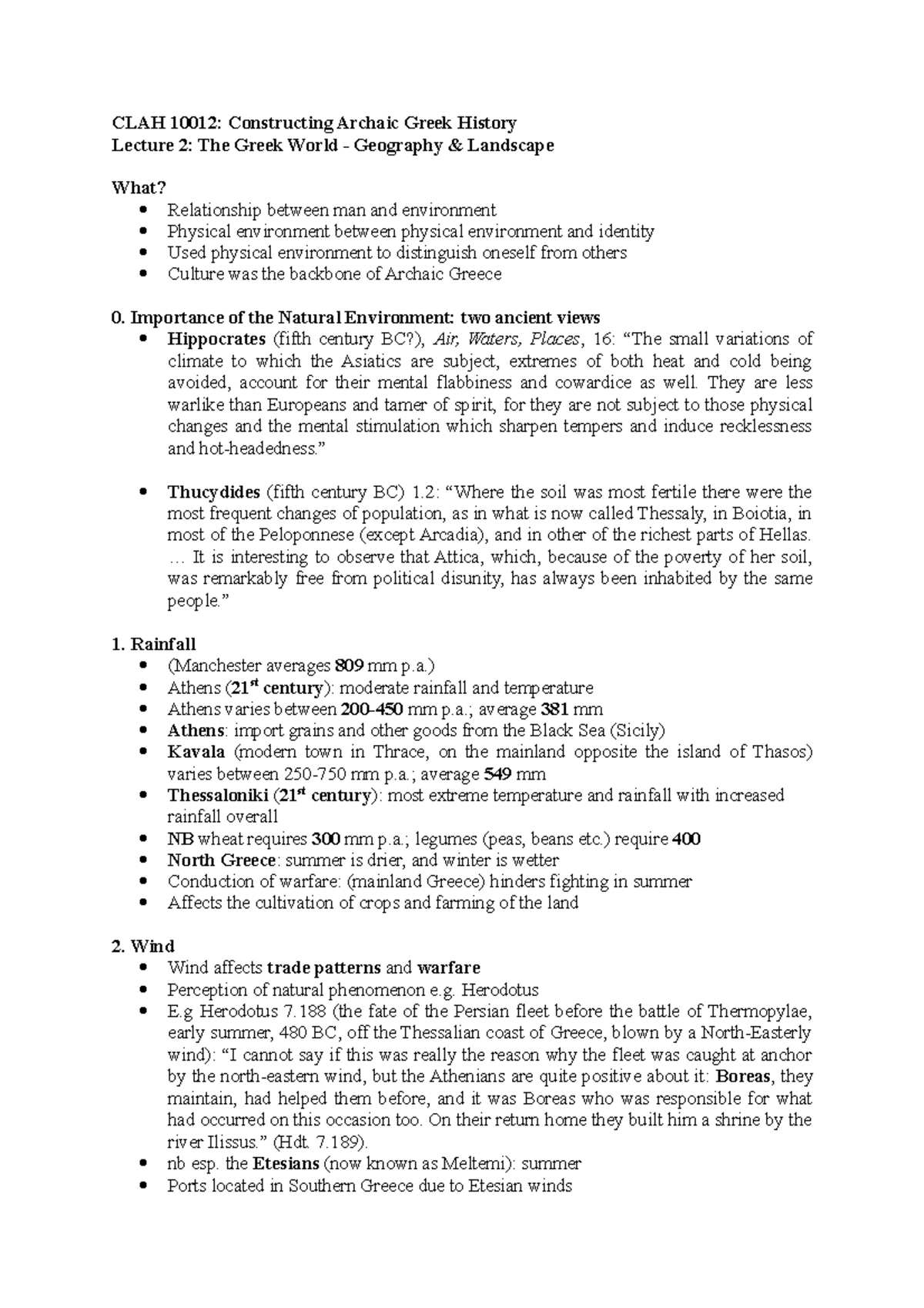 Lecture 2 Handout - CLAH 10012: Constructing Archaic Greek History Lecture 2: The Greek World ...