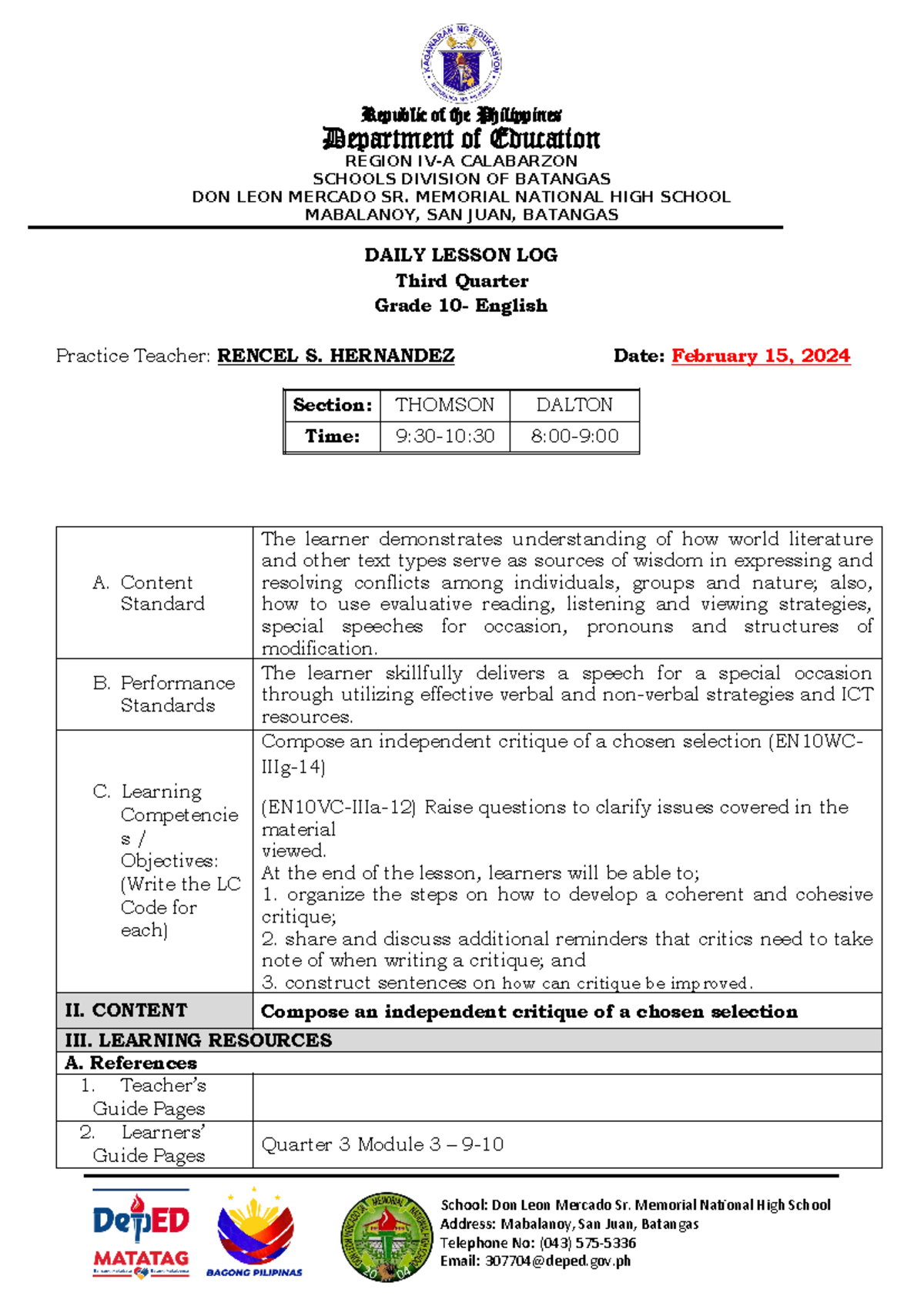 Catch-up Friday (Feb 16,2014 ) G10 - Department of Education REGION IV ...