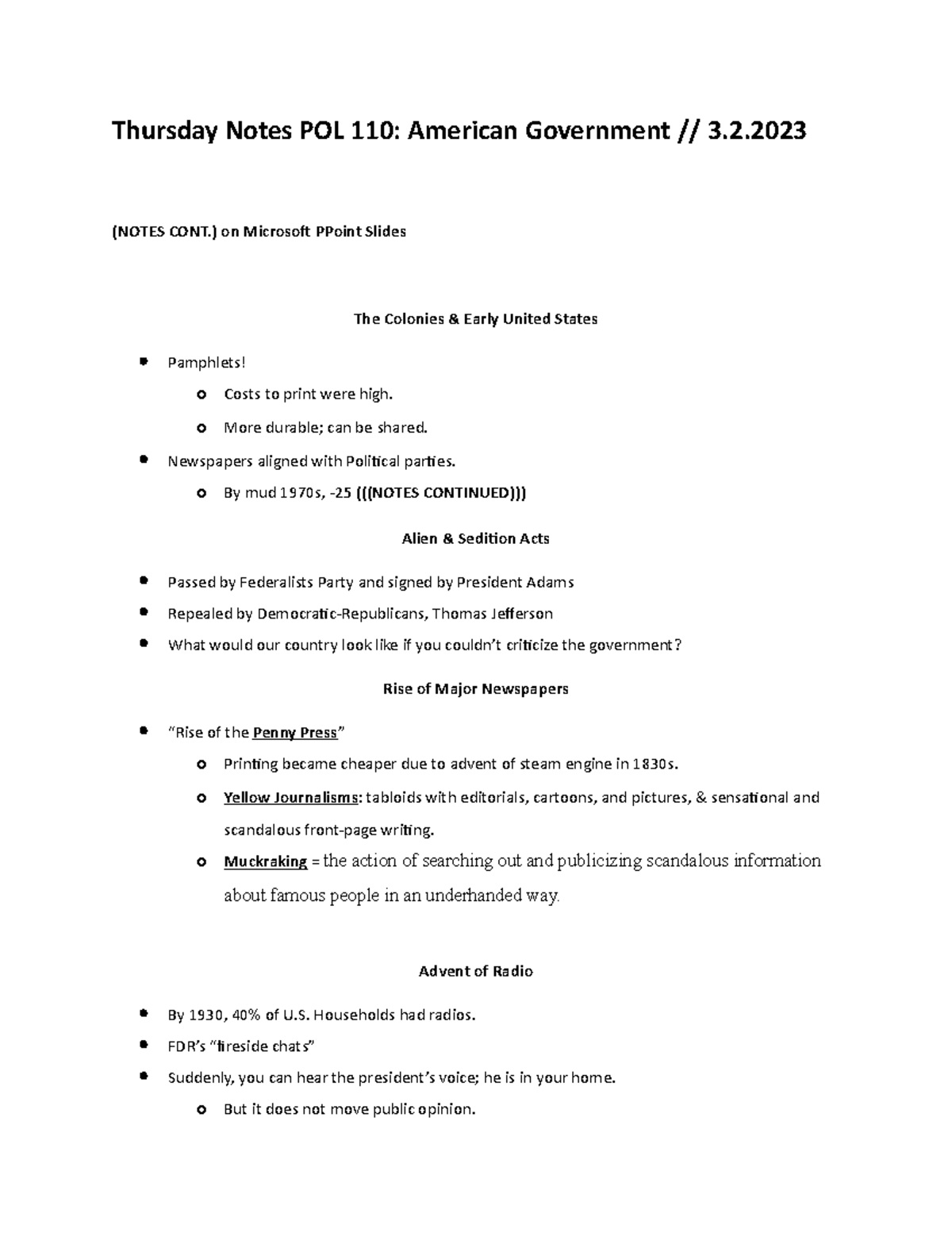 Second Notes 3 - Thursday Notes POL 110: American Government // 3 ...