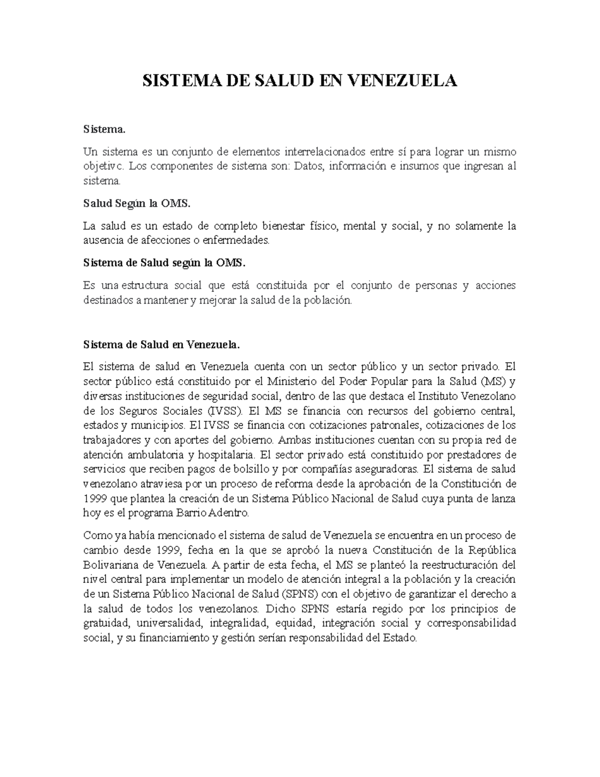 Sistema de Salud en Venezuela - SISTEMA DE SALUD EN VENEZUELA Sistema ...