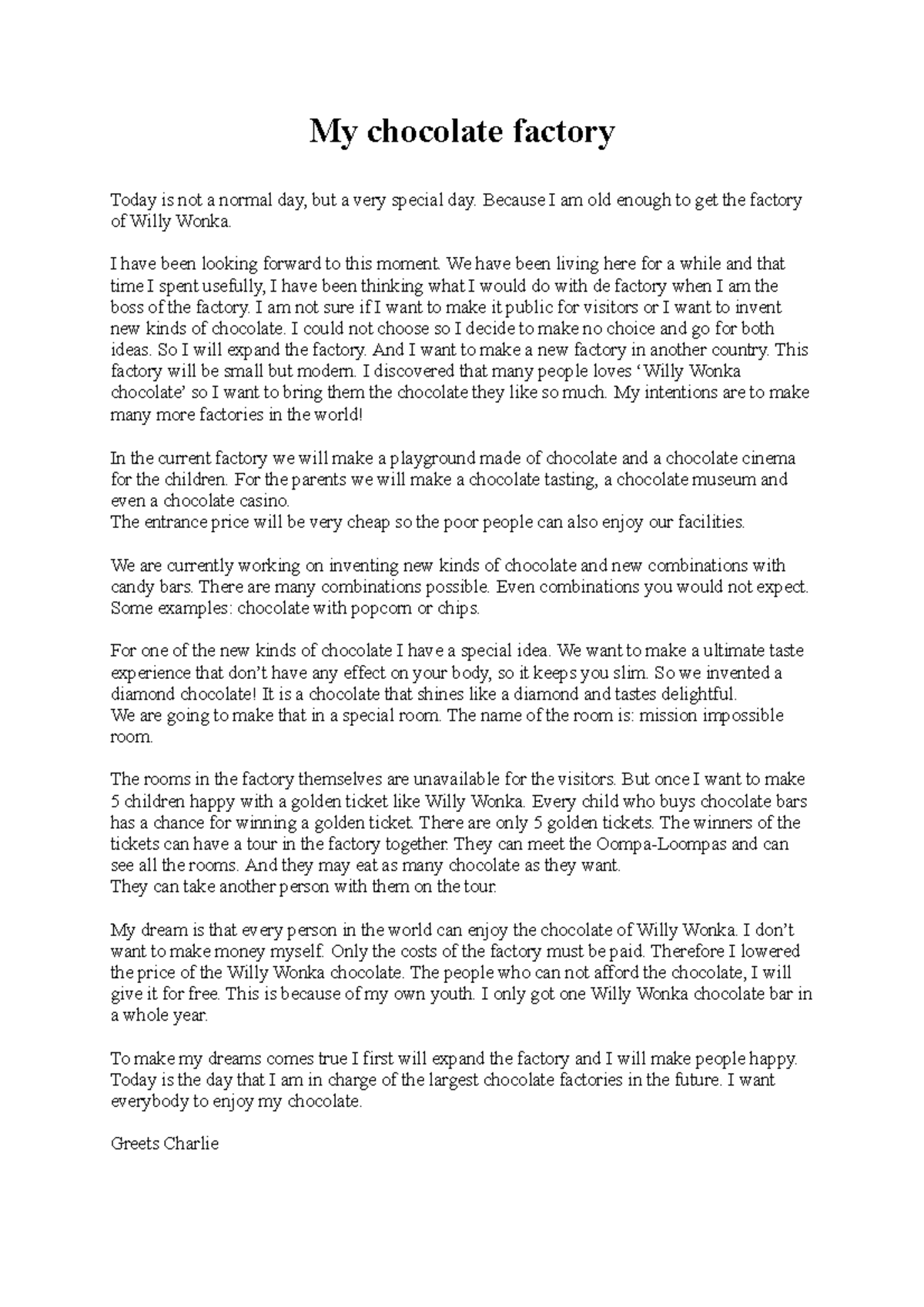 Charly and the chocolate factory Engels werkstuk - My chocolate factory ...