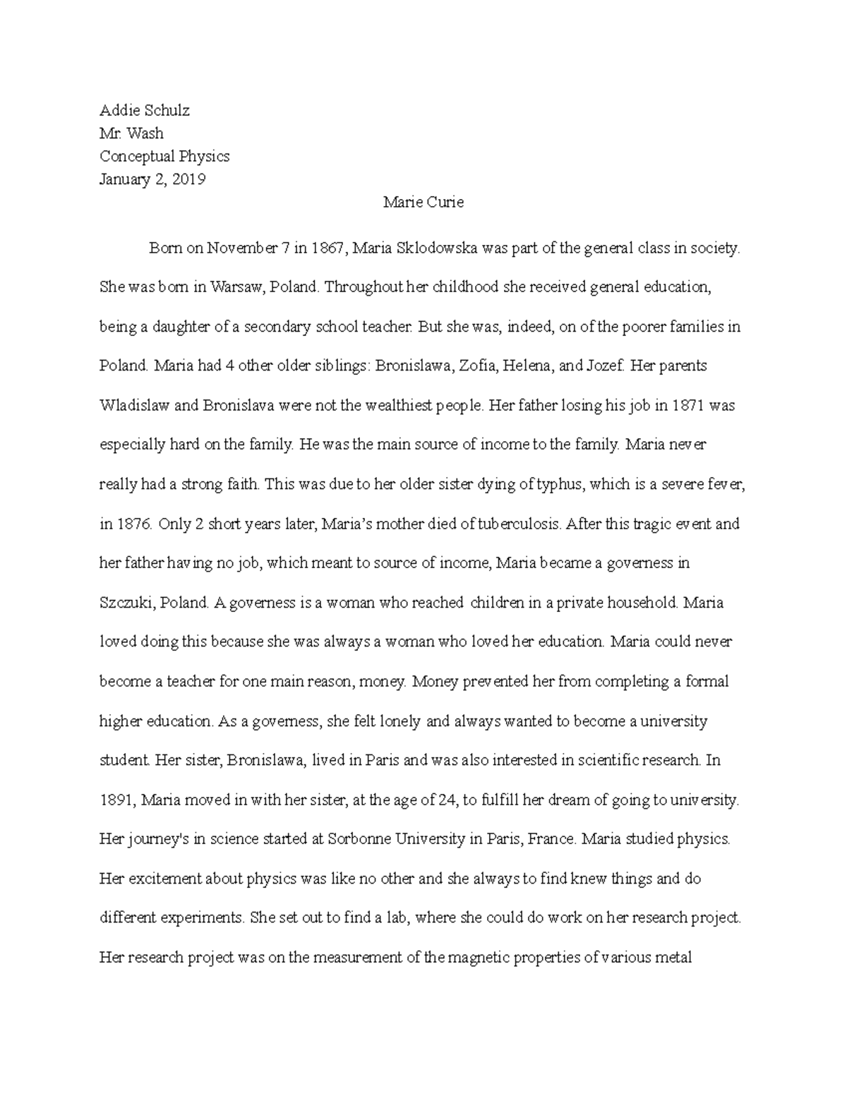 Physics Detailed Essay - Addie Schulz Mr. Wash Conceptual Physics ...