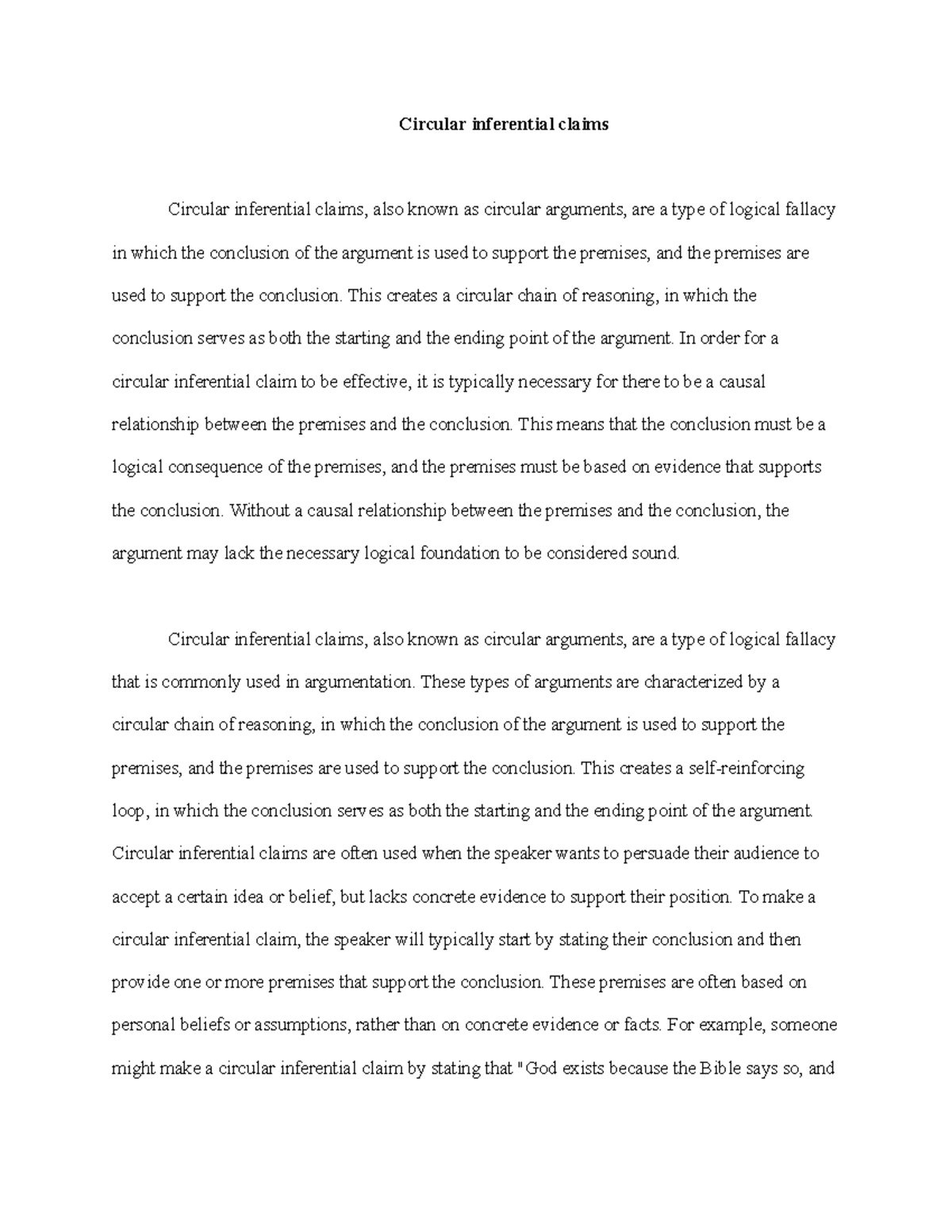 Circular inferential claims - Circular inferential claims Circular ...