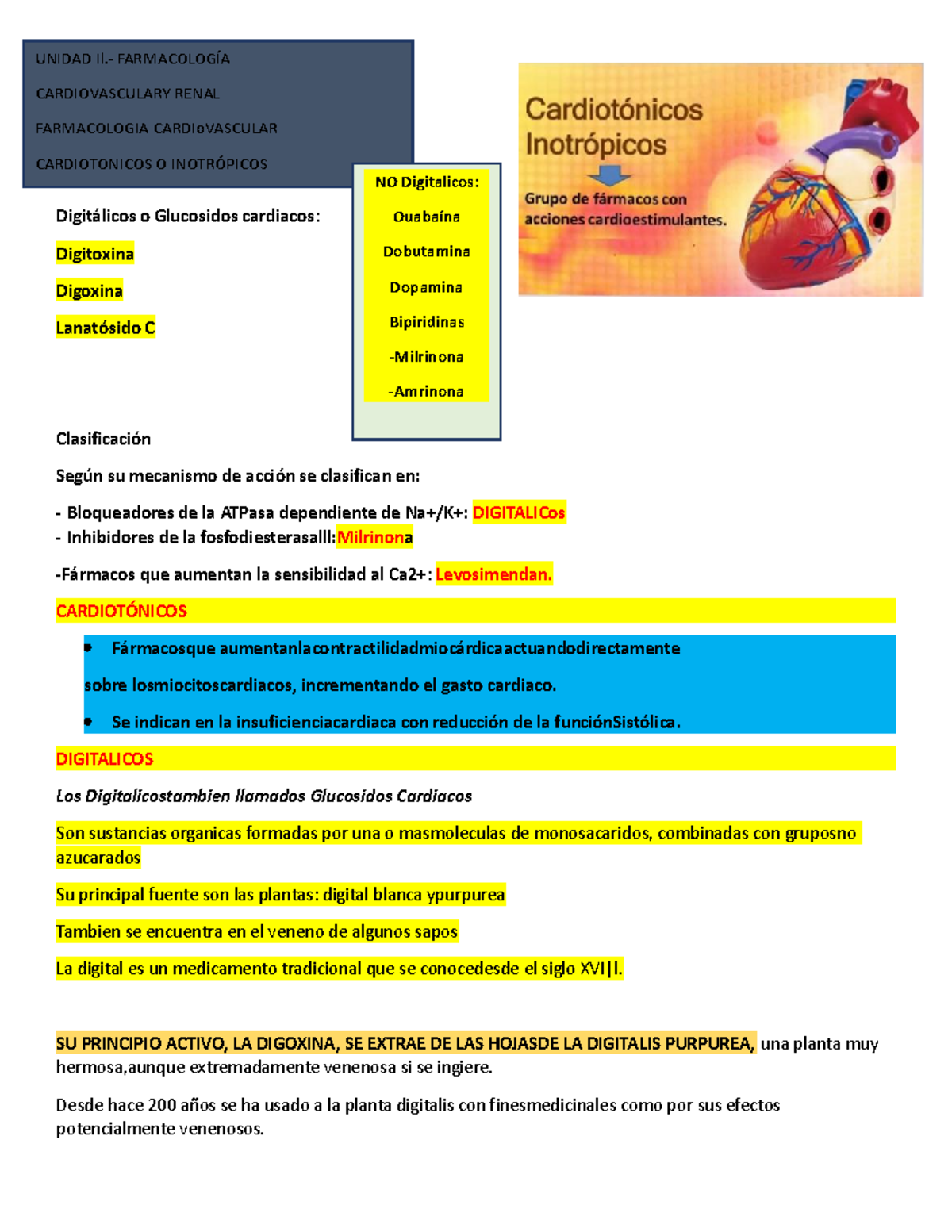 Cardiotonicos-1 - RESUMEN - Digitálicos o Glucosidos cardiacos ...
