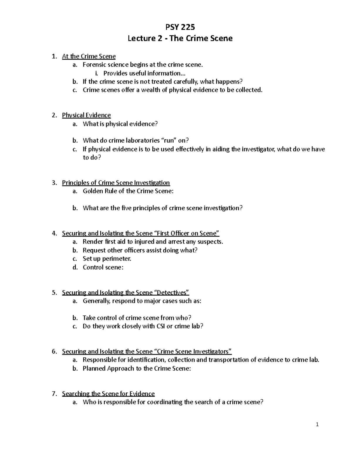 PSY 225 Crime Scene Blackboard Assignment - PSY 225 Lecture 2 - The ...