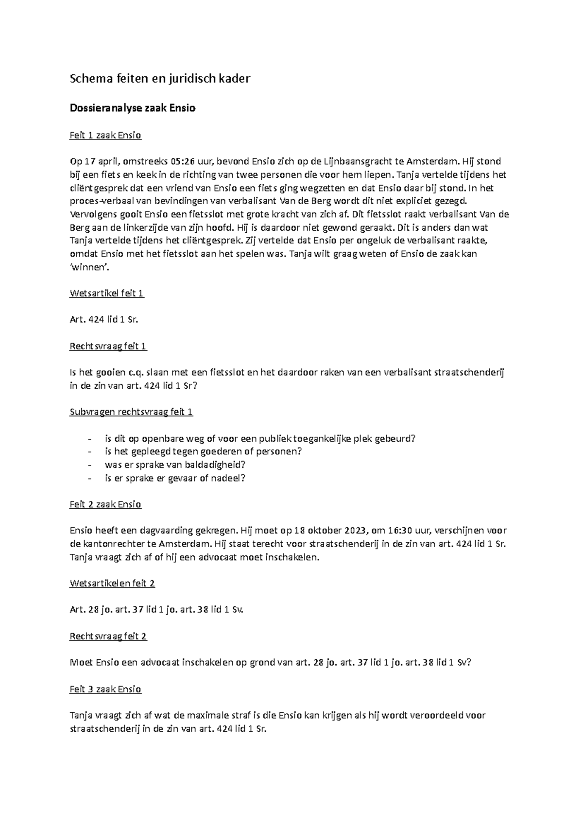 Schema feiten en juridisch kader - Schema feiten en juridisch kader ...
