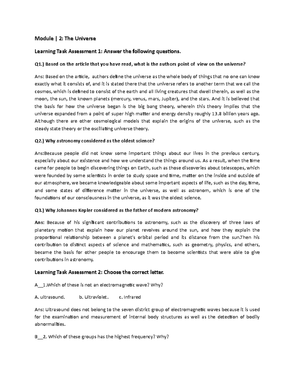 LTA 2 - Earth Science (1st Sem.S.Y. 2022-23) - Module | 2: The Universe ...