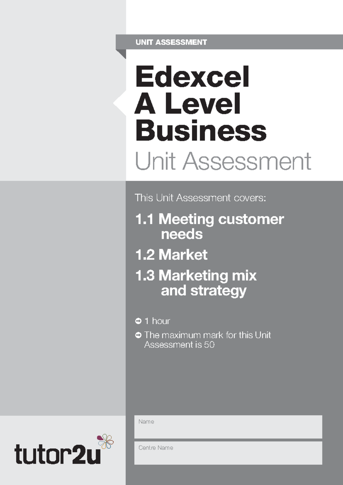 Edexcel Unit Assessment 1 1 1 2 1 3 QP - Edexcel A Level Business Unit ...