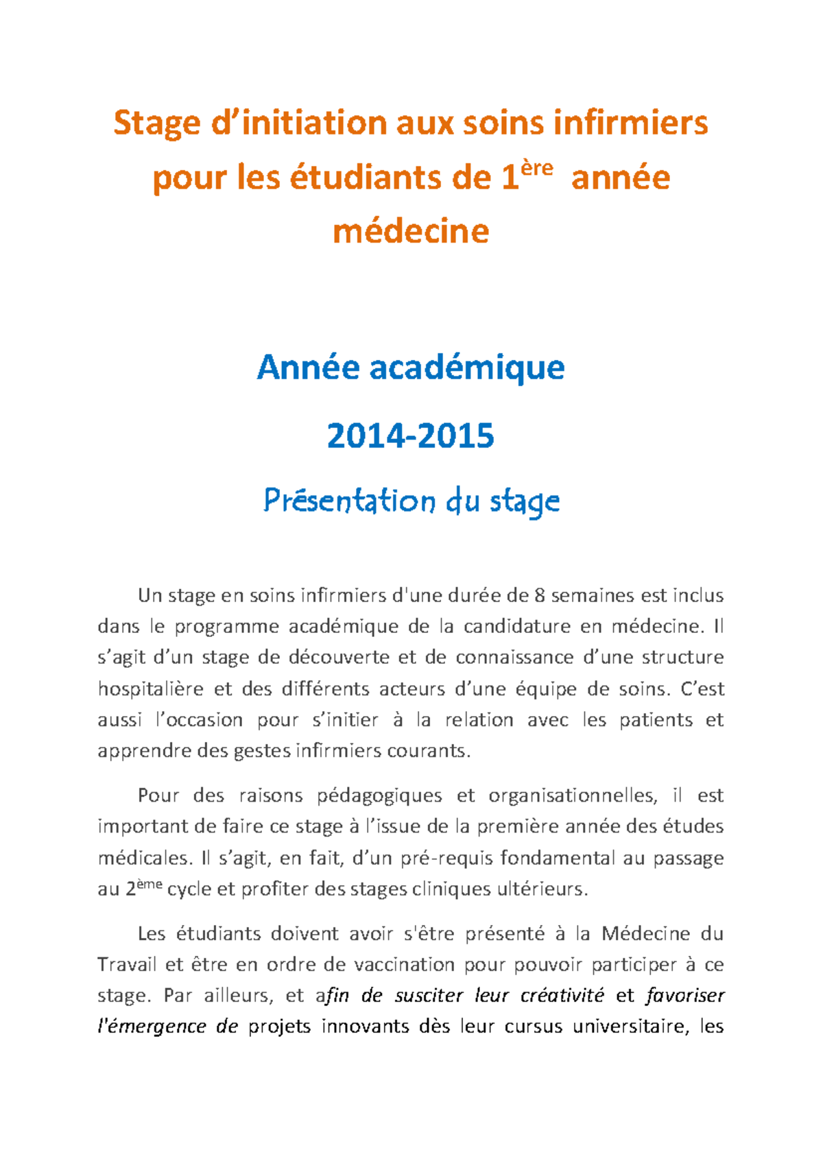Appendix 23 - Livret DE Stage PCEM1 - Stage d’initiation aux soins infirmiers pour les étudiants ...