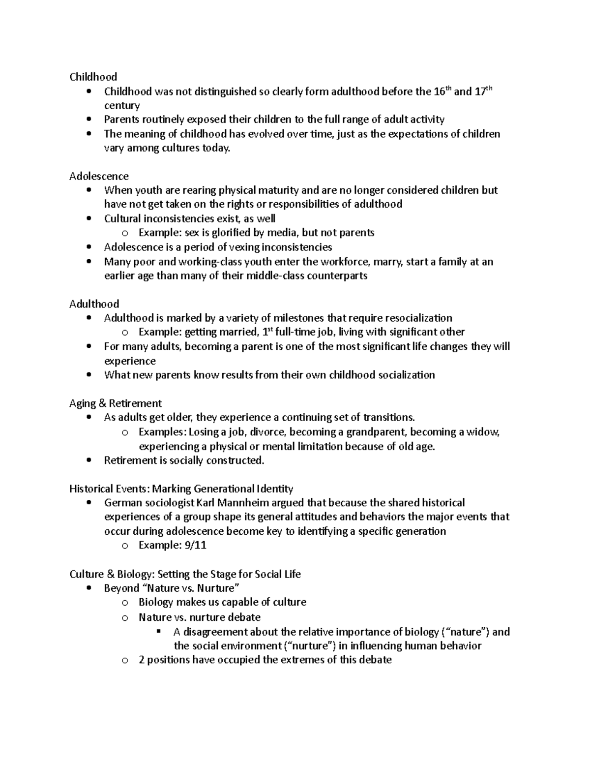 Soc 101 Part 18 - Professor: Russell Castro - Childhood Childhood was ...