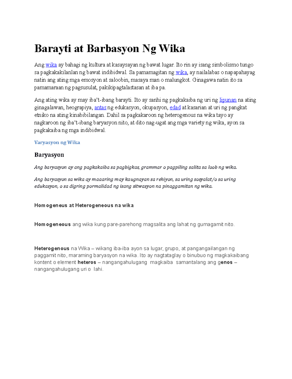 Barayti at barbasyon ng Wika - Barayti at Barbasyon Ng Wika Ang wika ay ...
