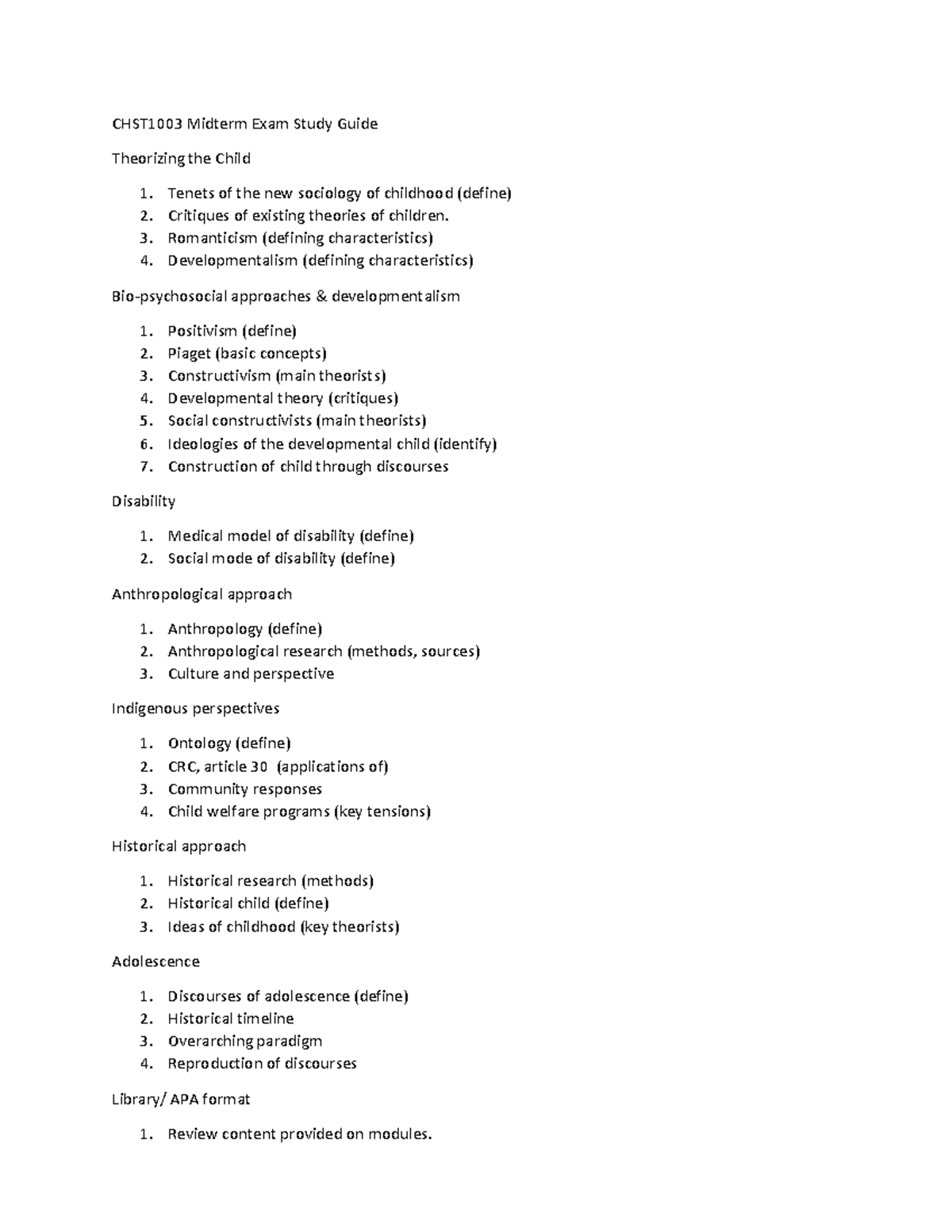 CHST1003 Midterm Study Guide - CHST1003 Midterm Exam Study Guide ...