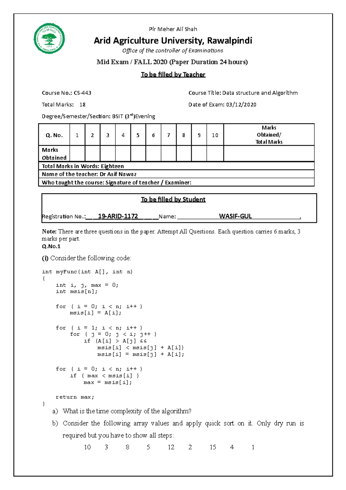 Sample/practice exam 2016, questions and answers - Pir Meher Ali Shah ...