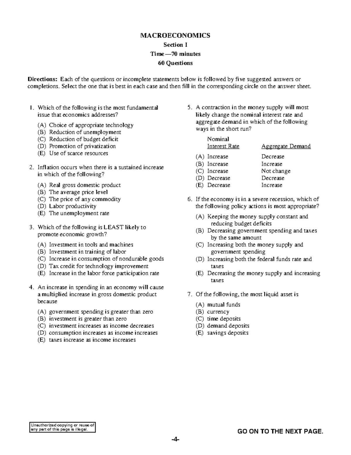 AP MC NEW 3 - Unauthorized copying or reuse of any part of this page is illegal. GO ON TO THE ...