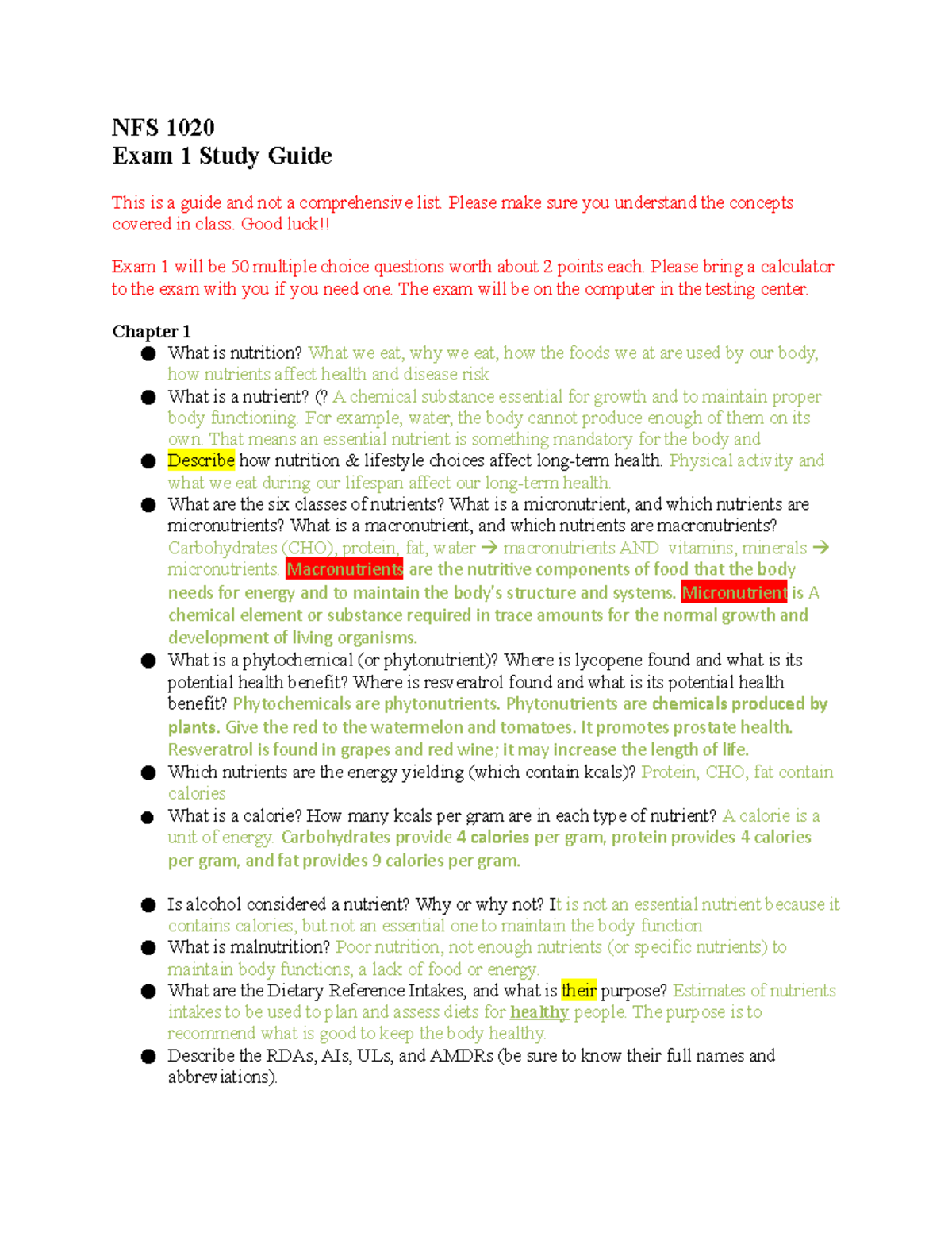 Exam 1 Study Guide NFS1020 - NFS 1020 Exam 1 Study Guide This is a ...