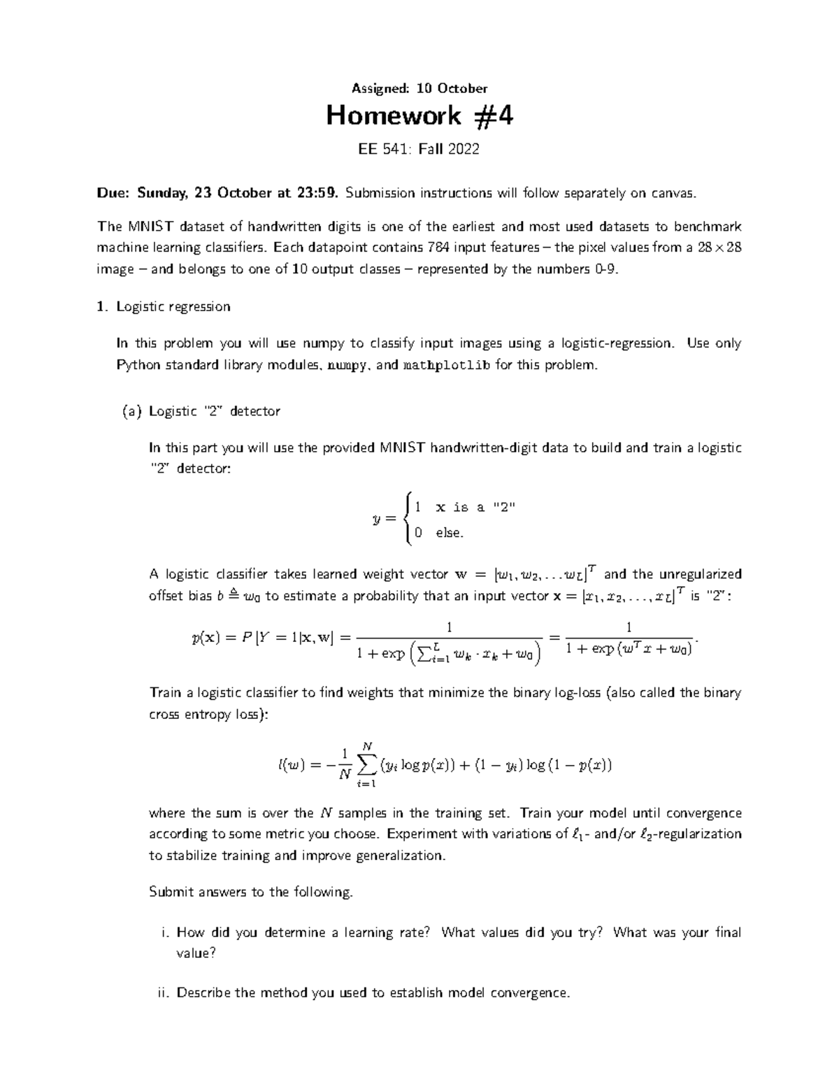Hw4-ee541-22fa - ... - Assigned: 10 October Homework EE 541: Fall 2022 ...