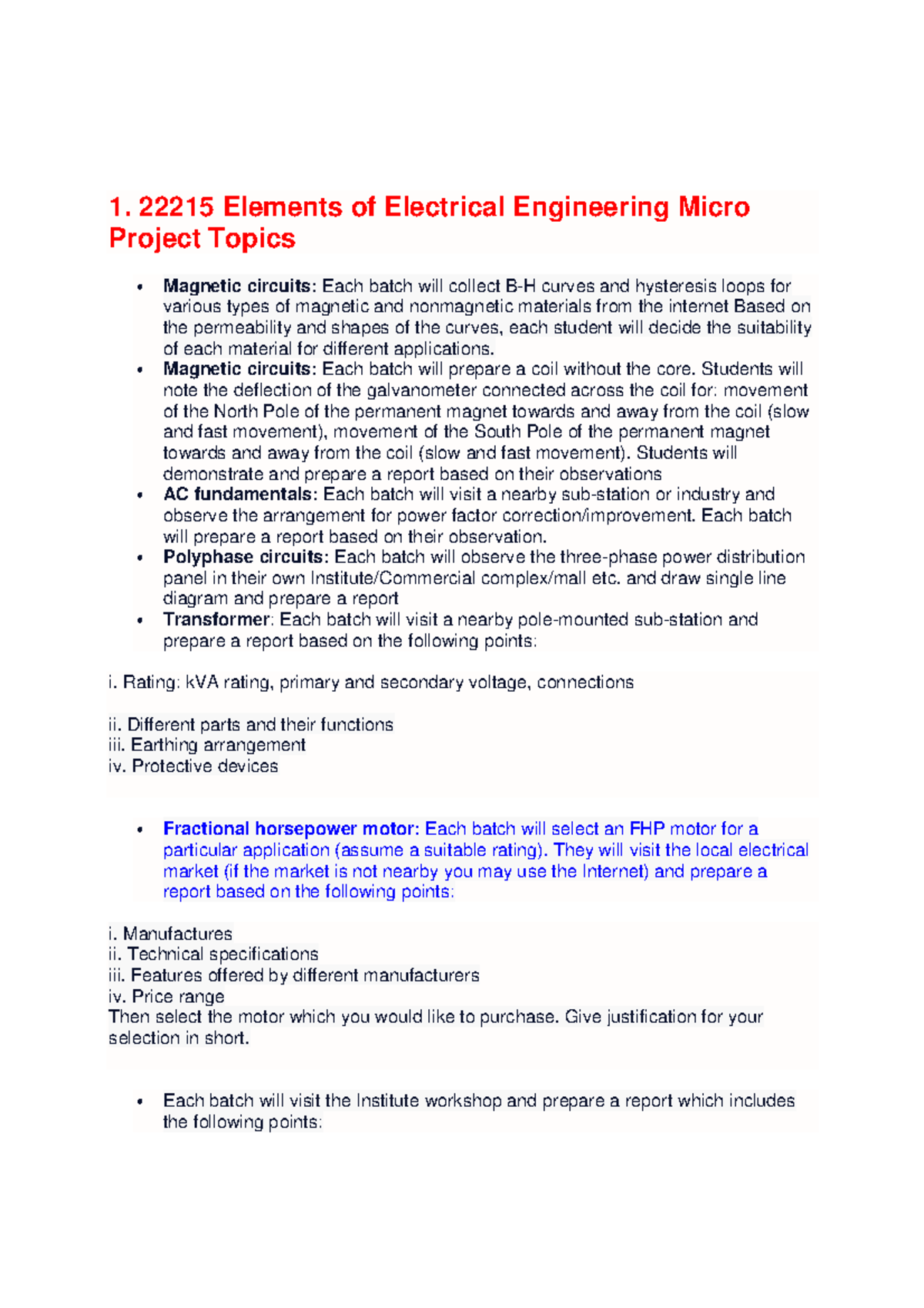 Features OF Different Manufatures - 1. 22215 Elements of Electrical ...