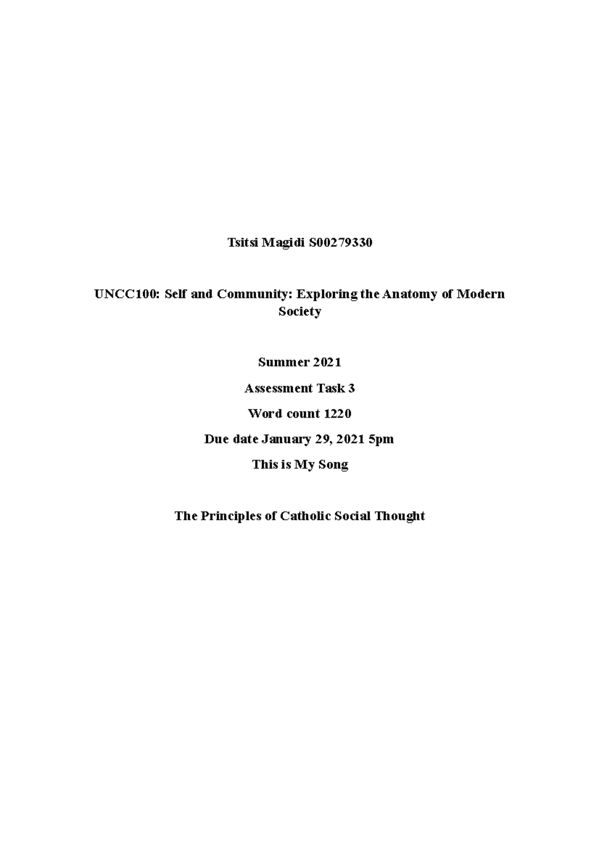 TASK 3 - Tsitsi Magidi -This is my song - Tsitsi Magidi S UNCC100: Self ...