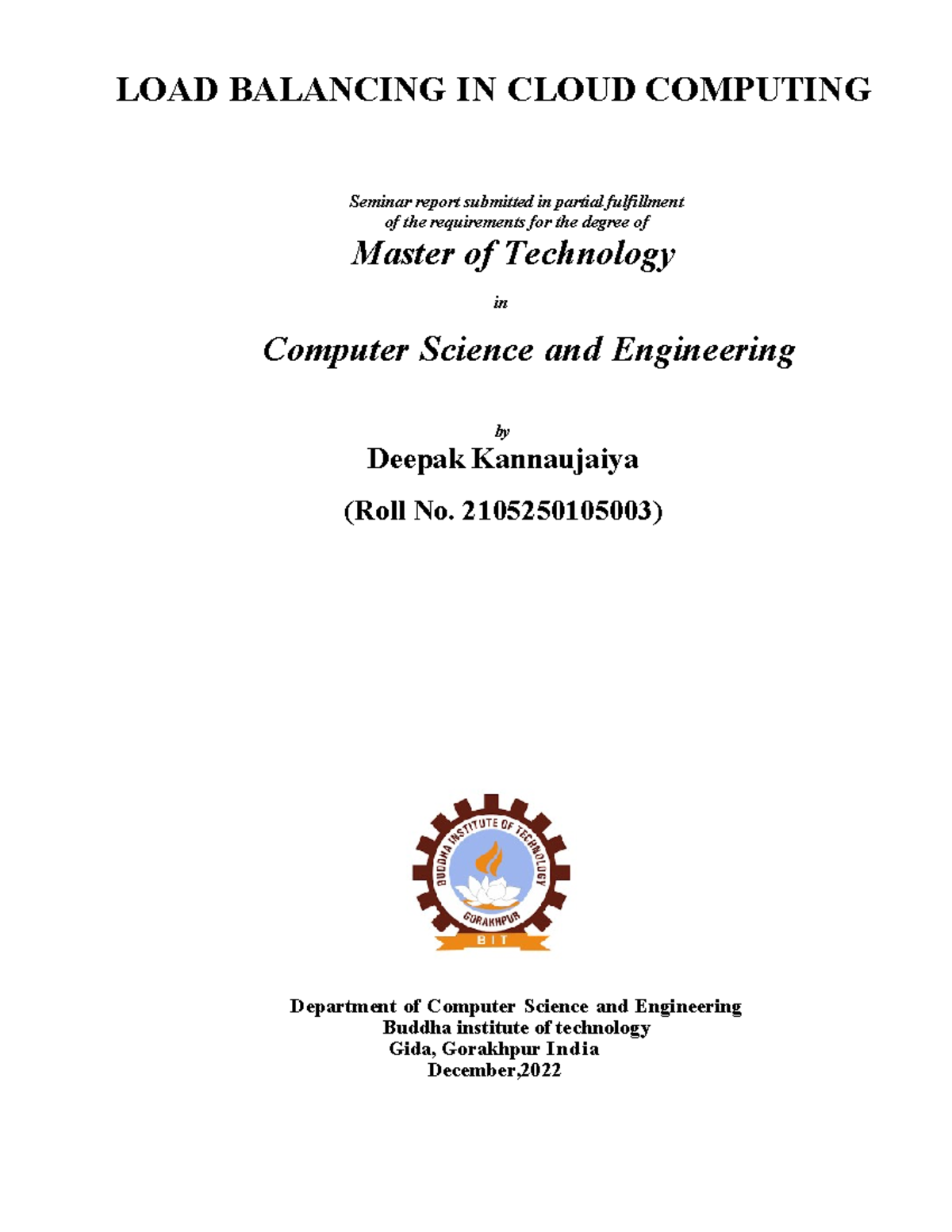 Load balancing of cloud computing seminor report M.tech cs Final - LOAD BALANCING IN CLOUD ...