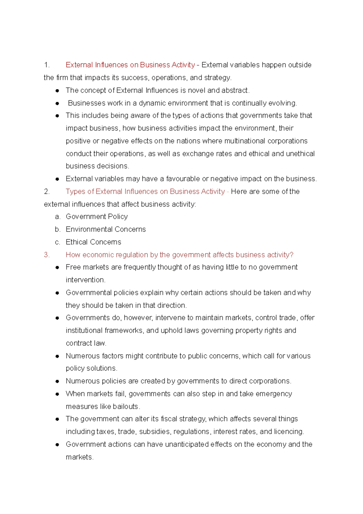 External influences on business activity notes - External Influences on ...