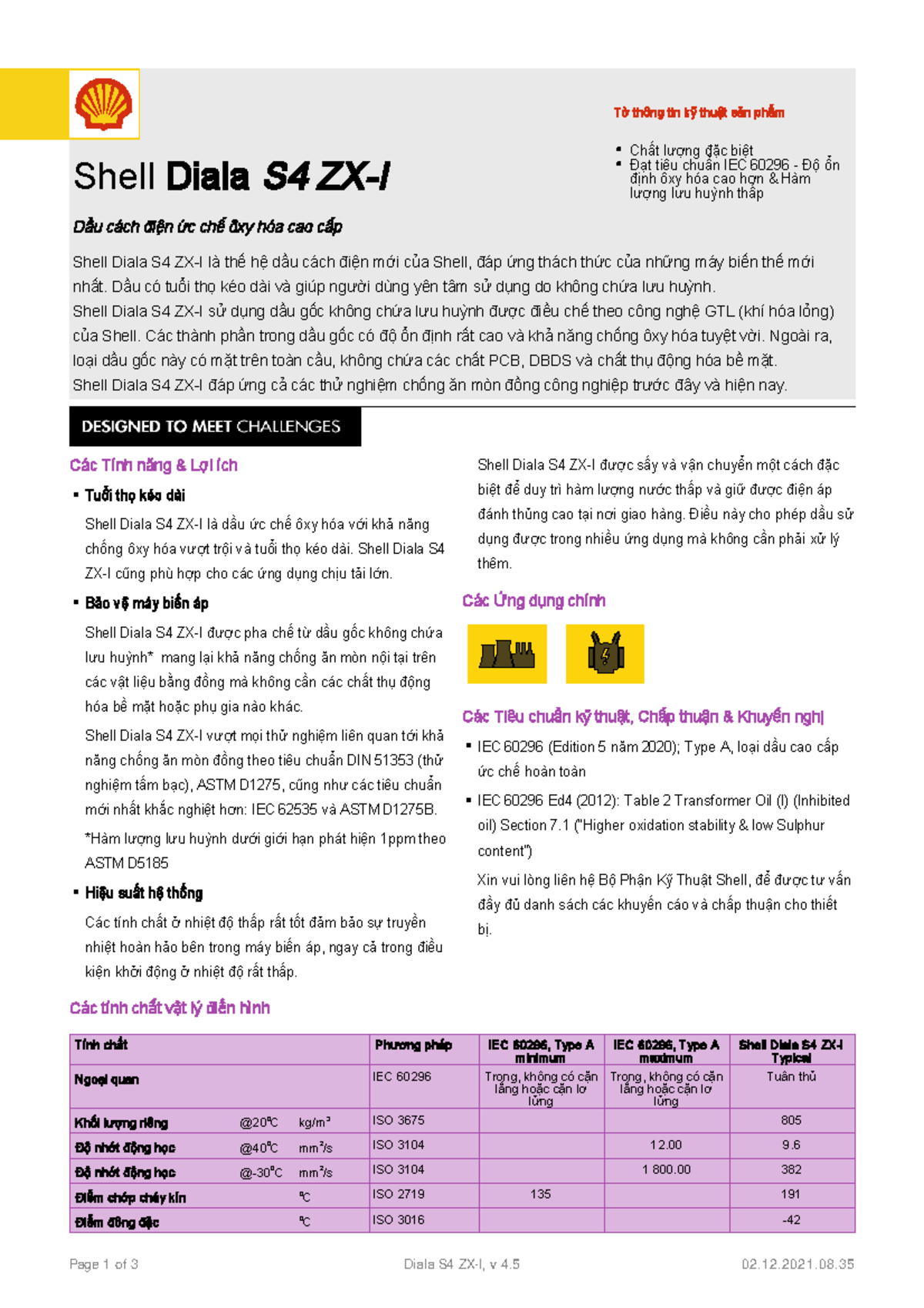 TDS Shell Diala S4 ZX-I VI - Các tính chất vật lý điển hình Tờ thông tin kỹ thuật sản phẩm Shell ...