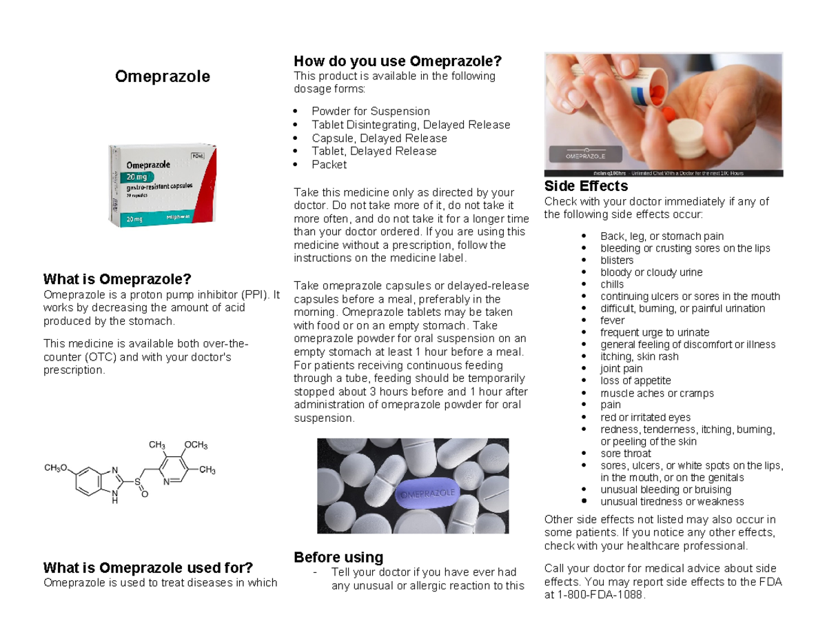 Omeprazole Pamphlet - Omeprazole What is Omeprazole? Omeprazole is a ...