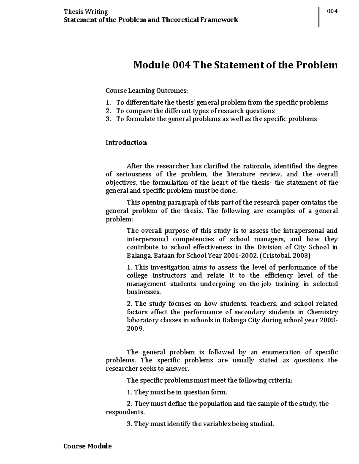 Module-for-Blended-Thesis Writing Lesson 4 - Thesis Writing Statement ...