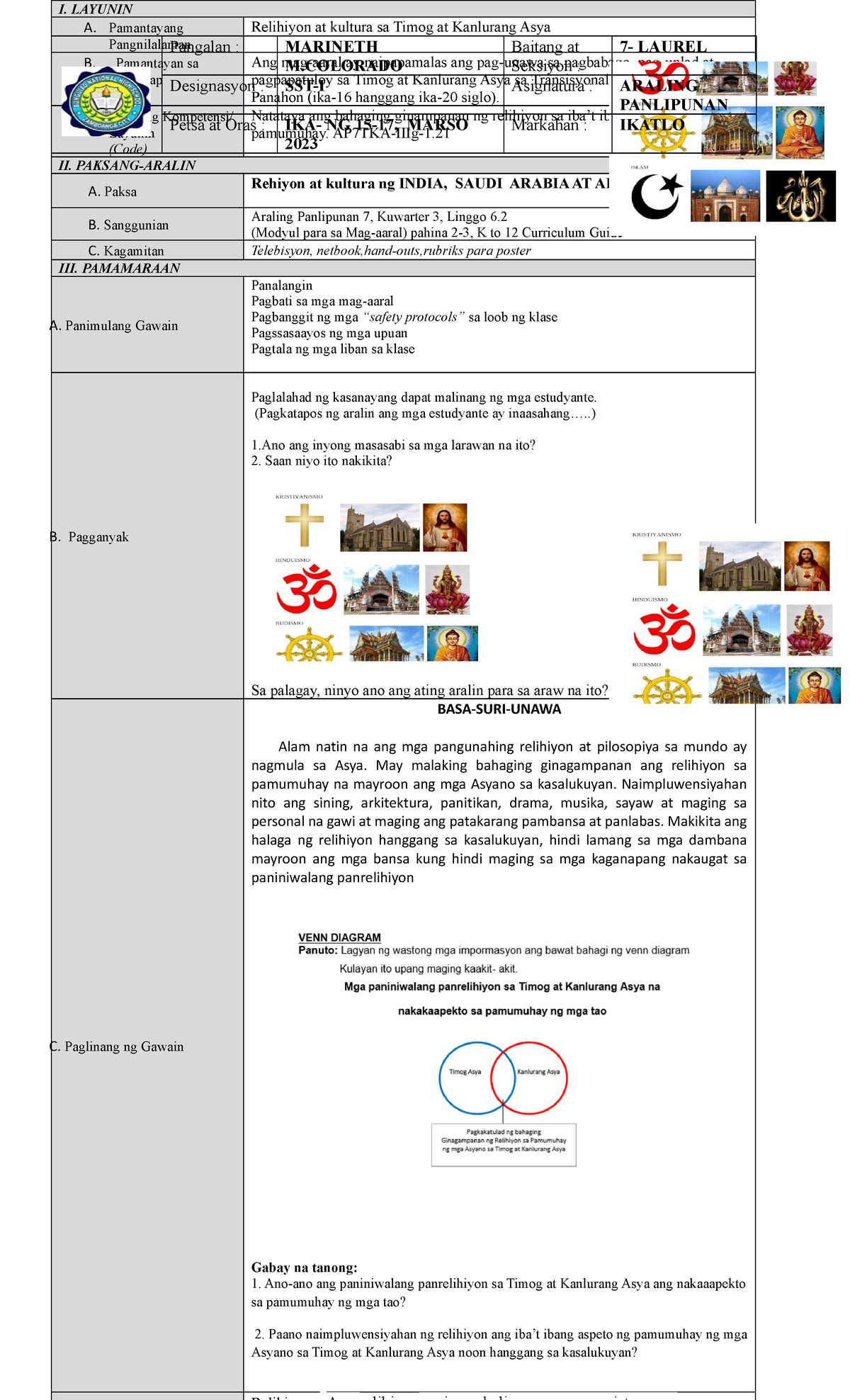 Arpang 4TH CO - Class Observation for ARPAN. - I. LAYUNIN A ...