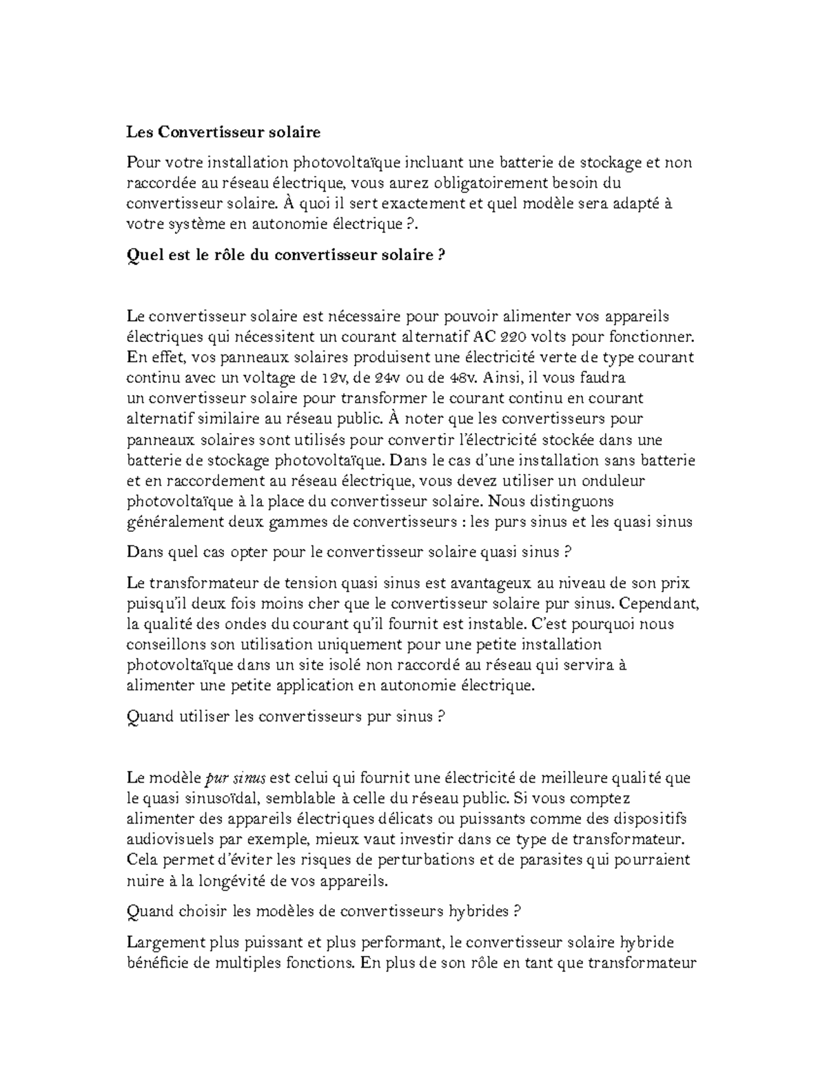 Convertisseurs - c'est un résumé de cours - Les Convertisseur solaire ...