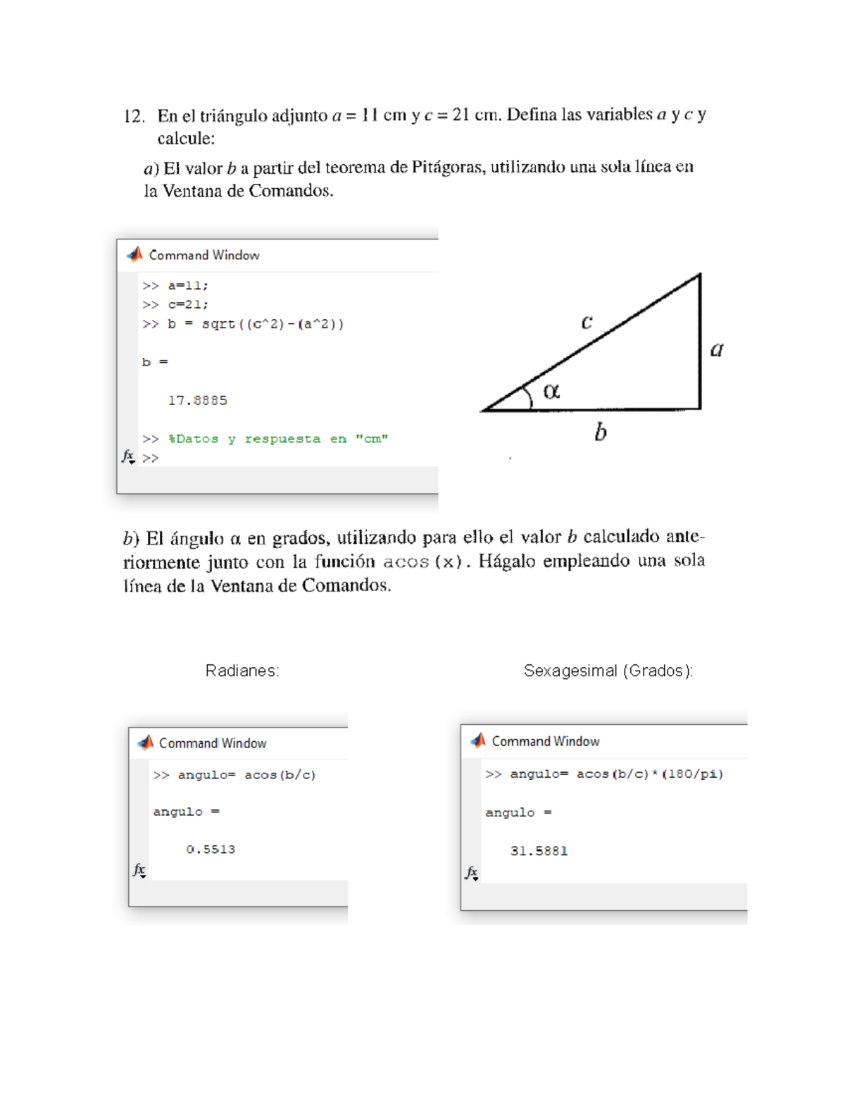Codigo Matlab - ejercicios de trigonometría en ventana de comandos ...
