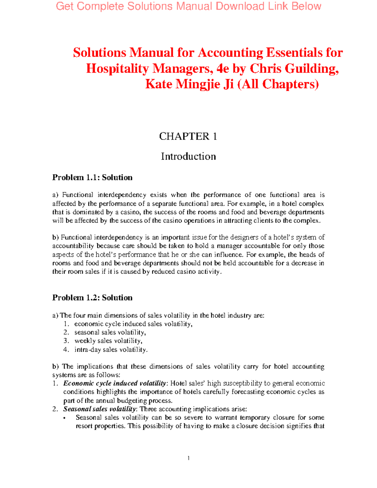 Solutions Manual for Accounting Essentials for Hospitality Managers, 4e ...